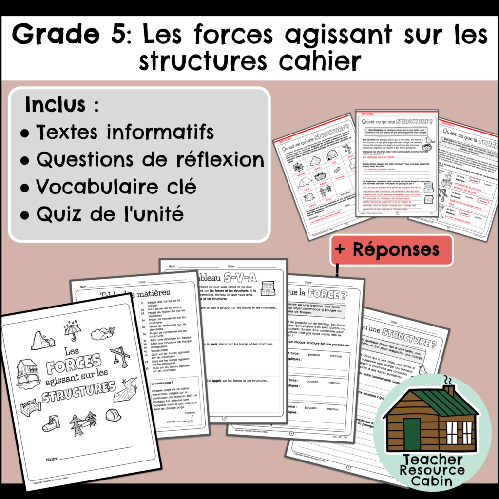 Les forces agissant sur les structures cahier (Grade 5 Ontario FRENCH ...