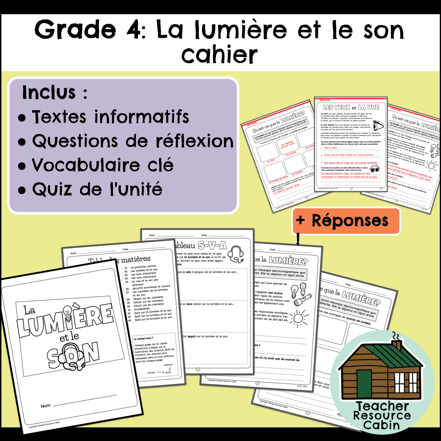 La lumière et le son cahier (Grade 4 Ontario FRENCH Science) - Teacher ...