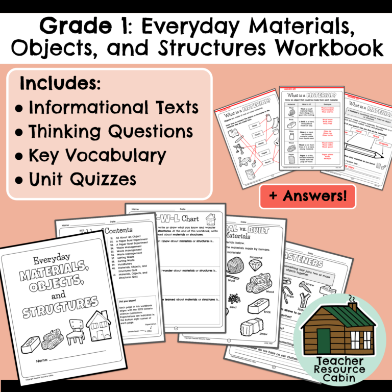 Everyday Materials, Objects, and Structures Workbook (Grade 1 Ontario ...