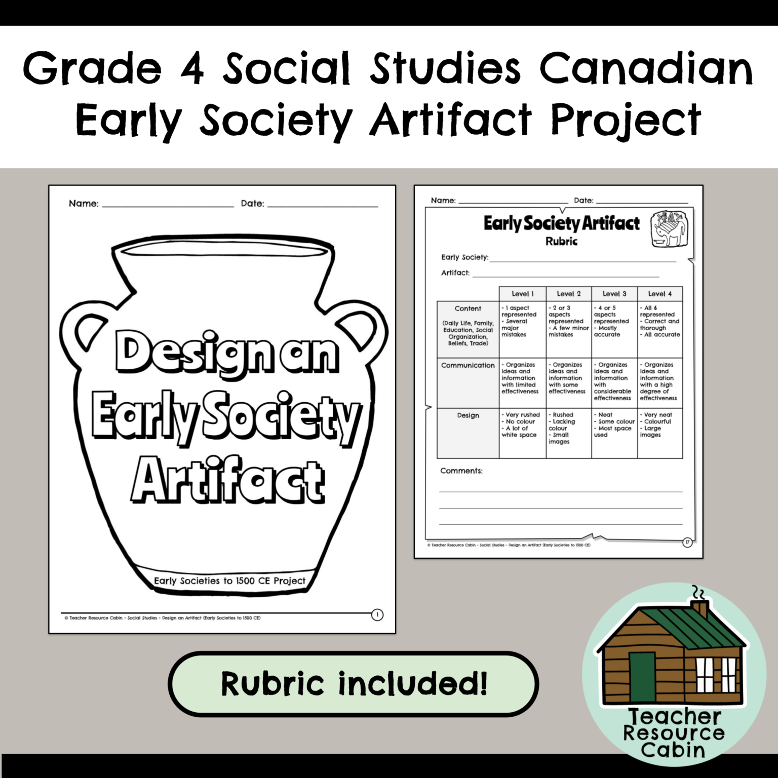Early Society Artifact Project (Grade 4 Social Studies) - Teacher ...