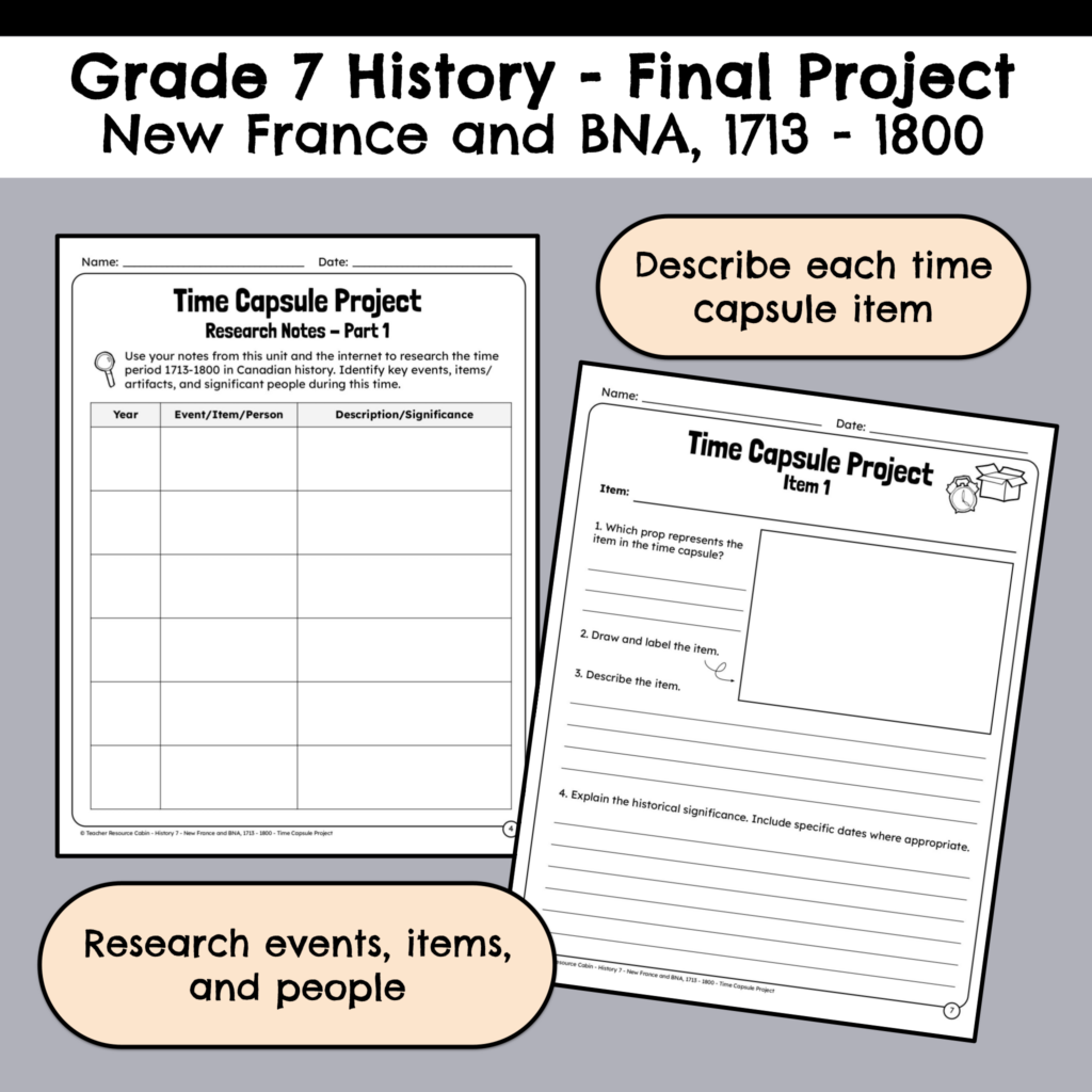 Time Capsule Project - New France and British North America (Grade 7 ...
