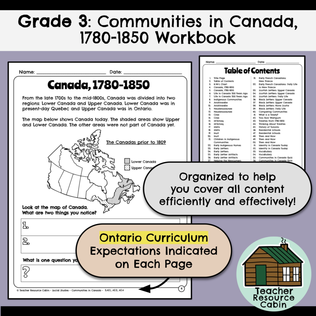 Communities in Canada, 1780-1850 Workbook (Grade 3 Social Studies ...