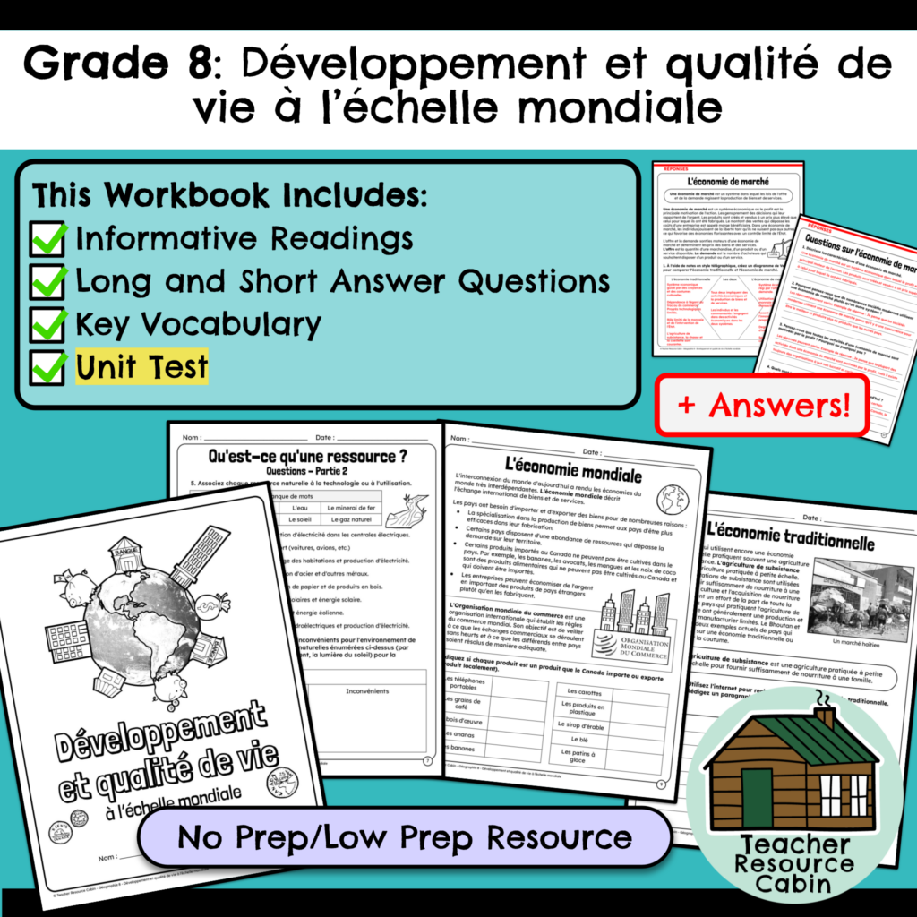 Développement et qualité de vie à l’échelle mondiale (Grade 8 FRENCH ...