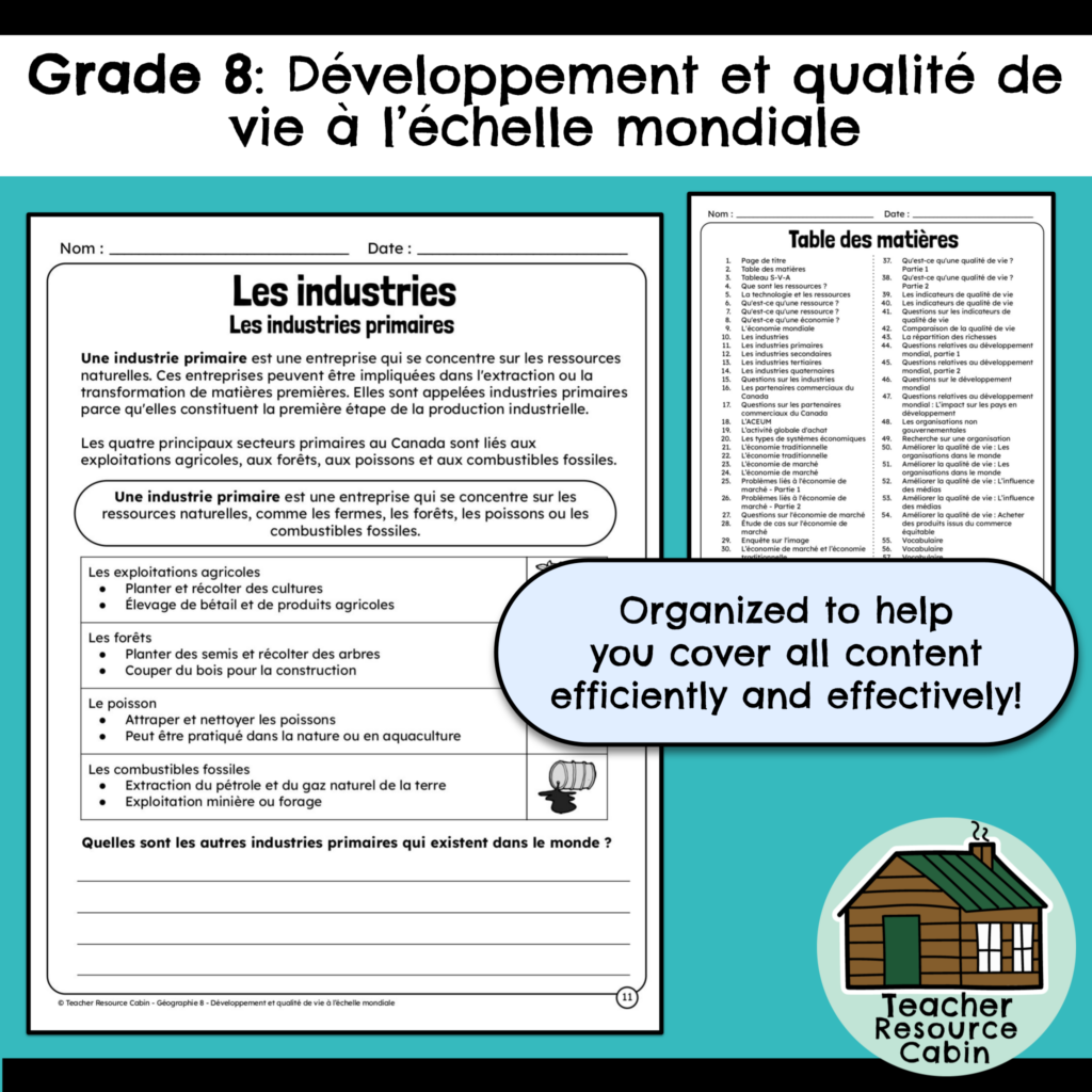 Développement et qualité de vie à l’échelle mondiale (Grade 8 FRENCH ...