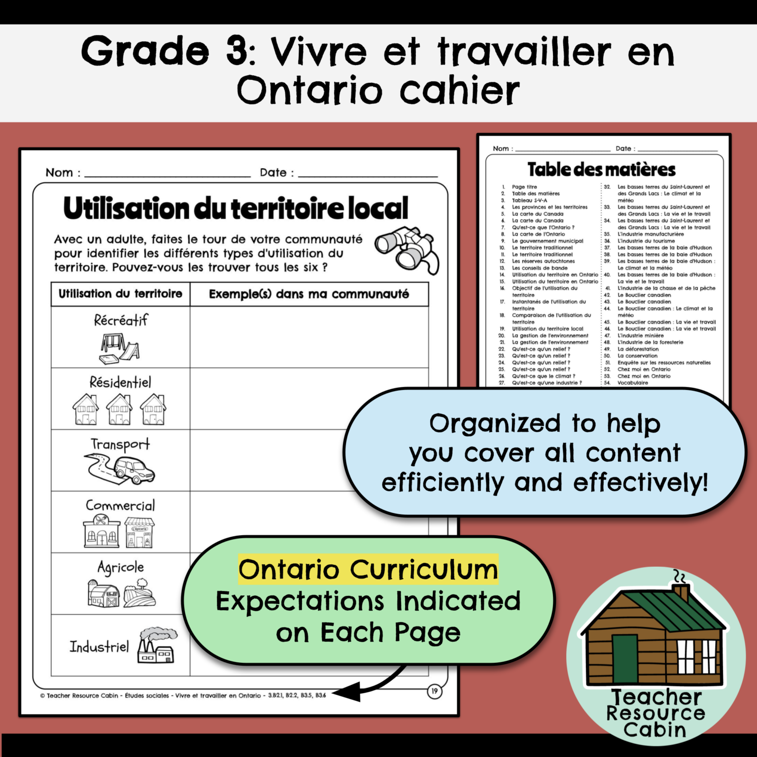 Vivre et travailler en Ontario cahier (Grade 3 FRENCH Social Studies ...
