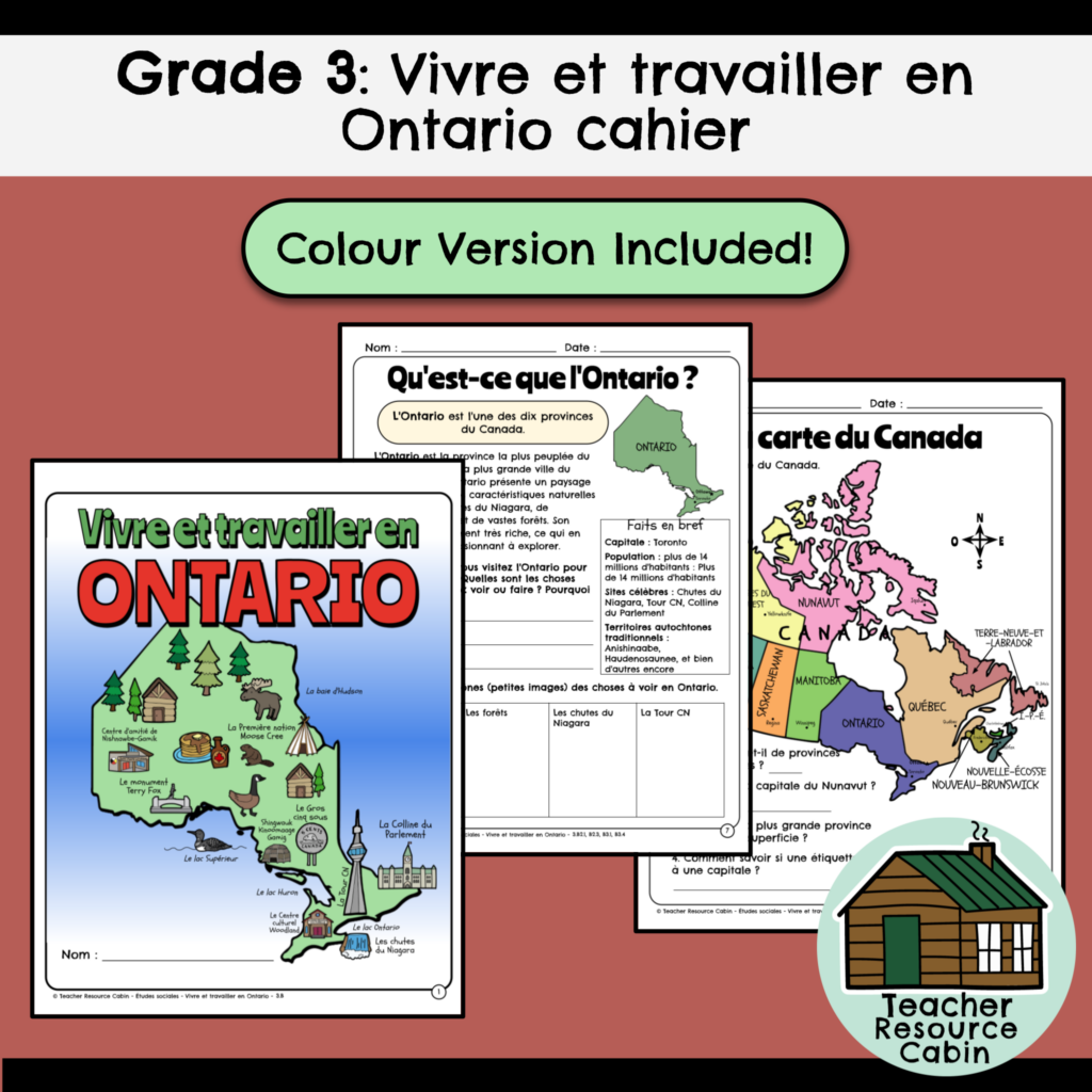 Vivre et travailler en Ontario cahier (Grade 3 FRENCH Social Studies ...