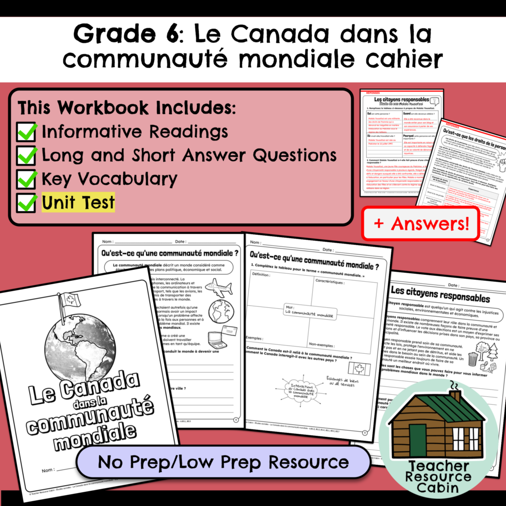 Le Canada dans la communauté mondiale cahier (Grade 6 FRENCH Social ...
