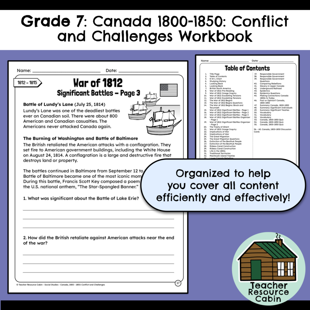 Canada 1800-1850: Conflict and Challenges Workbook (Grade 7 History ...