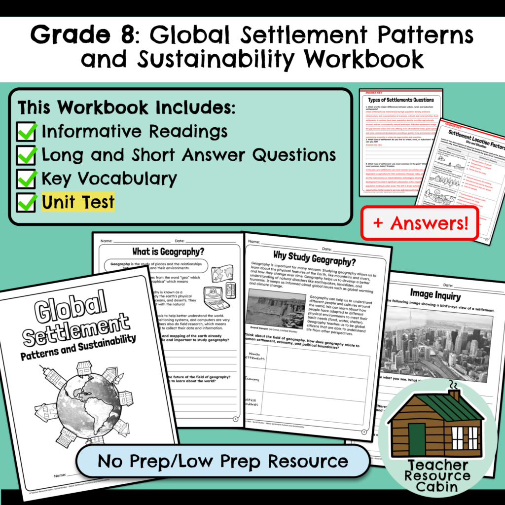 Global Settlement Patterns and Sustainability Workbook (Grade 8 ...