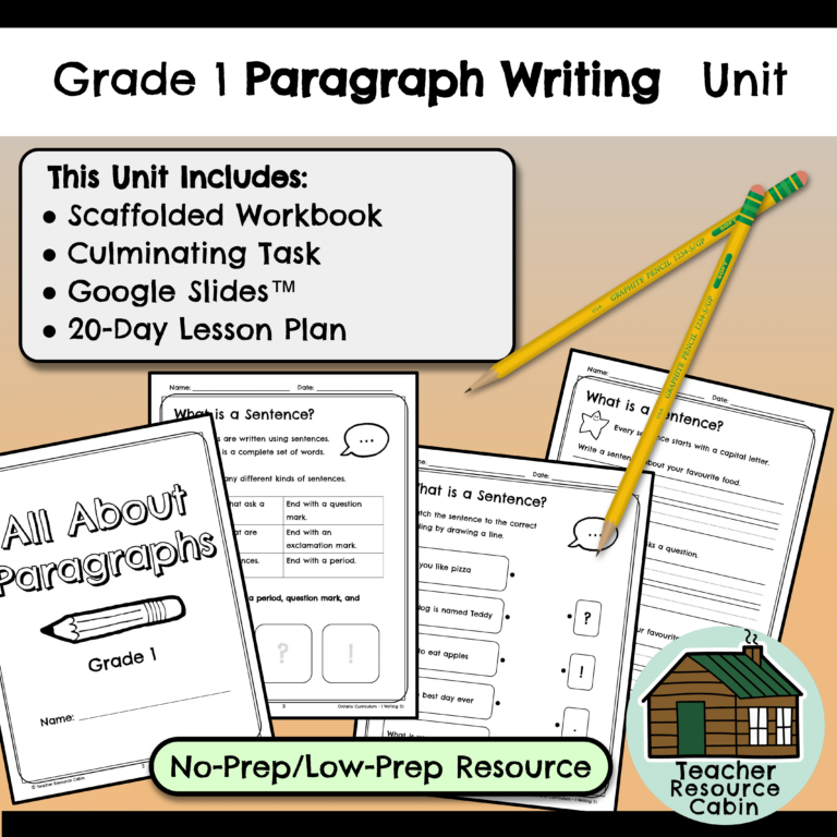 Grade 1 Paragraph Writing Unit (Printable + Google Slides™) - Teacher ...