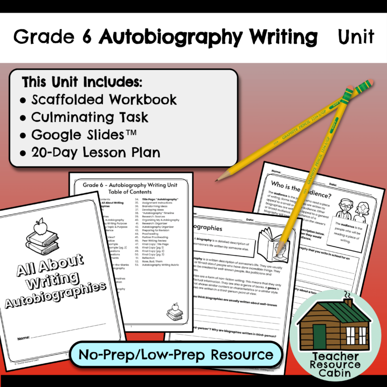 Grade 6 Autobiography Writing Unit (Printable + Google Slides ...