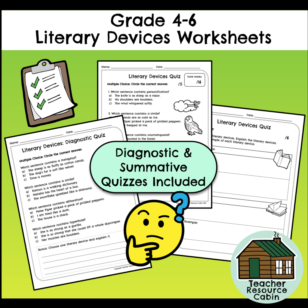 Literary Devices Worksheets and Types of Sentences | NO PREP (Grade 4-6 ...