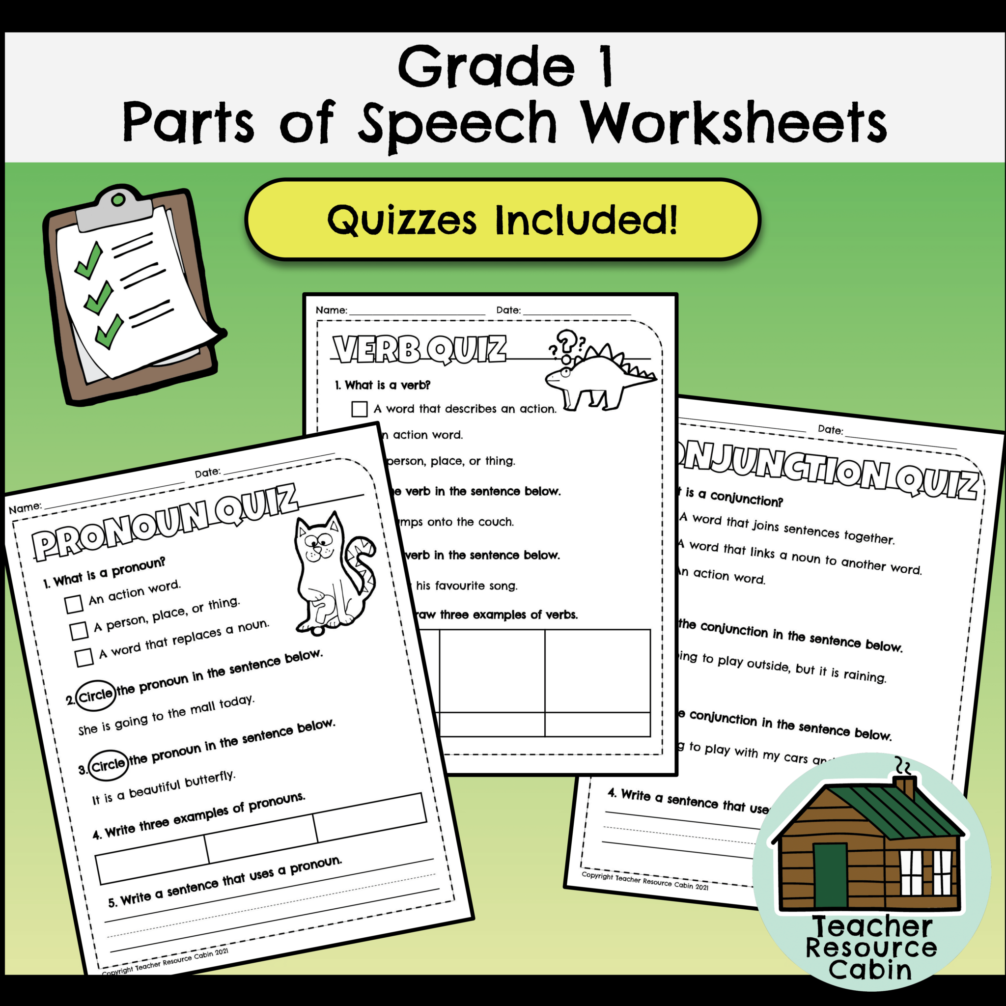 Parts of Speech Worksheets (Grade 1) - Teacher Resource Cabin