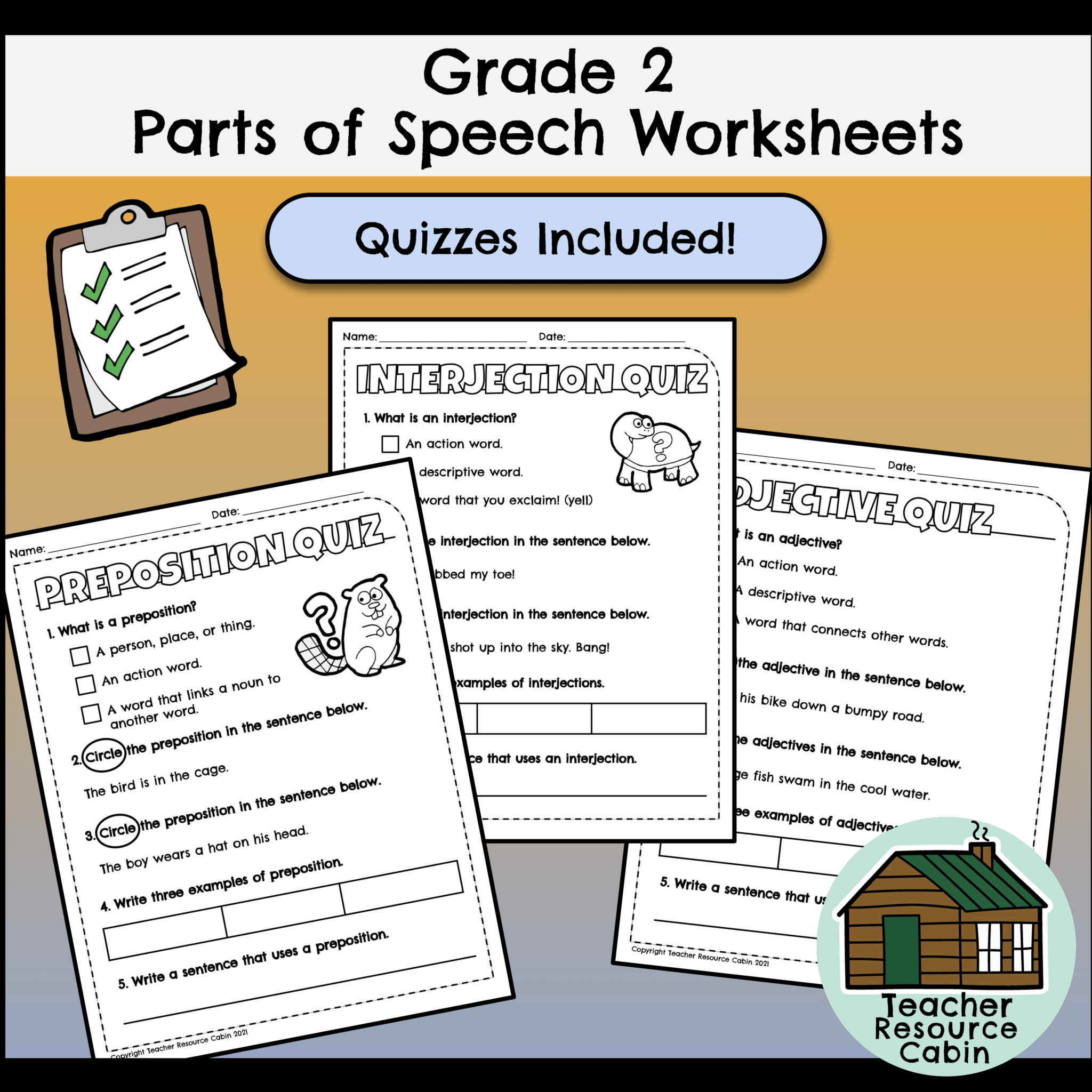 Parts of Speech Worksheets (Grade 2) - Teacher Resource Cabin