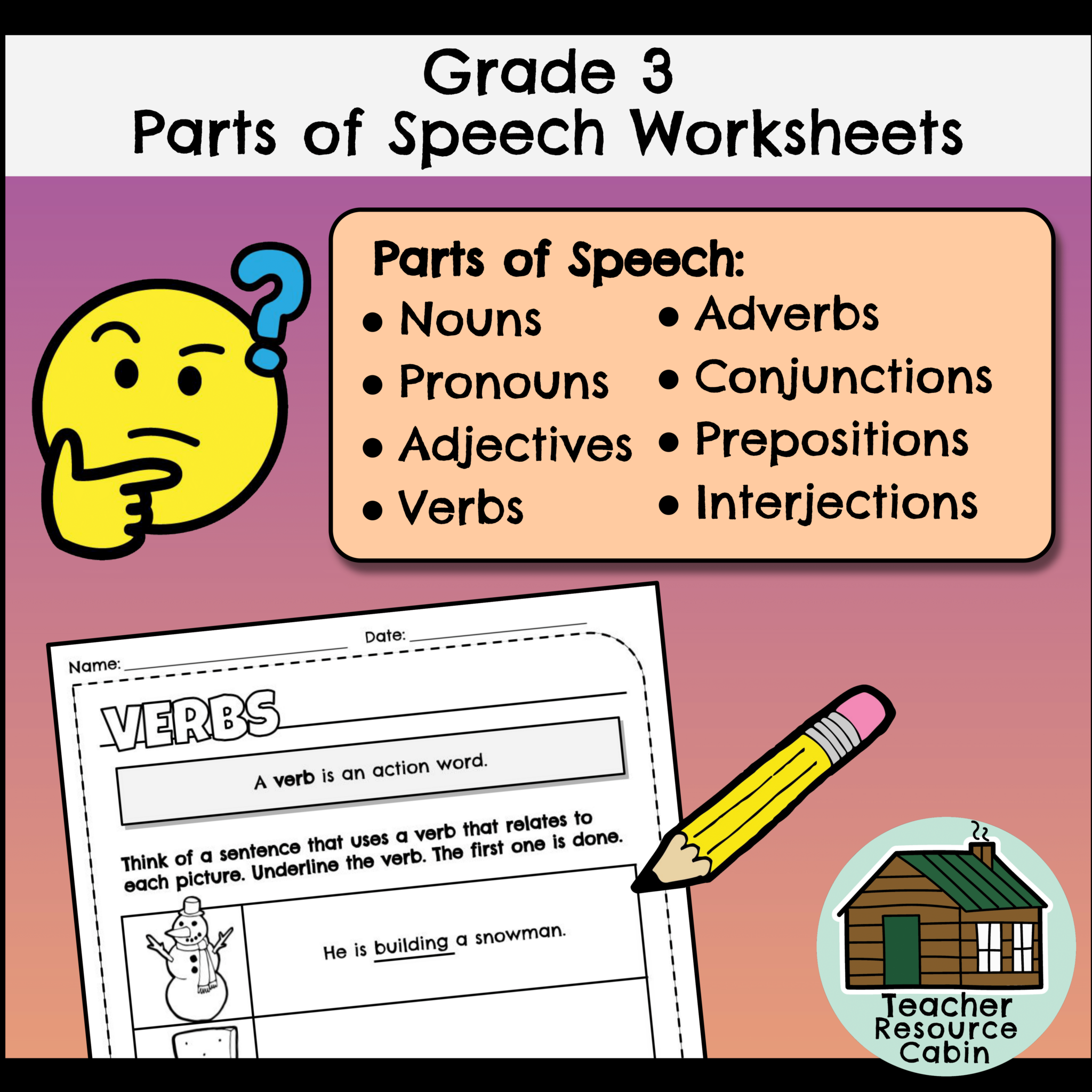 Parts of Speech Worksheets (Grade 3) - Teacher Resource Cabin