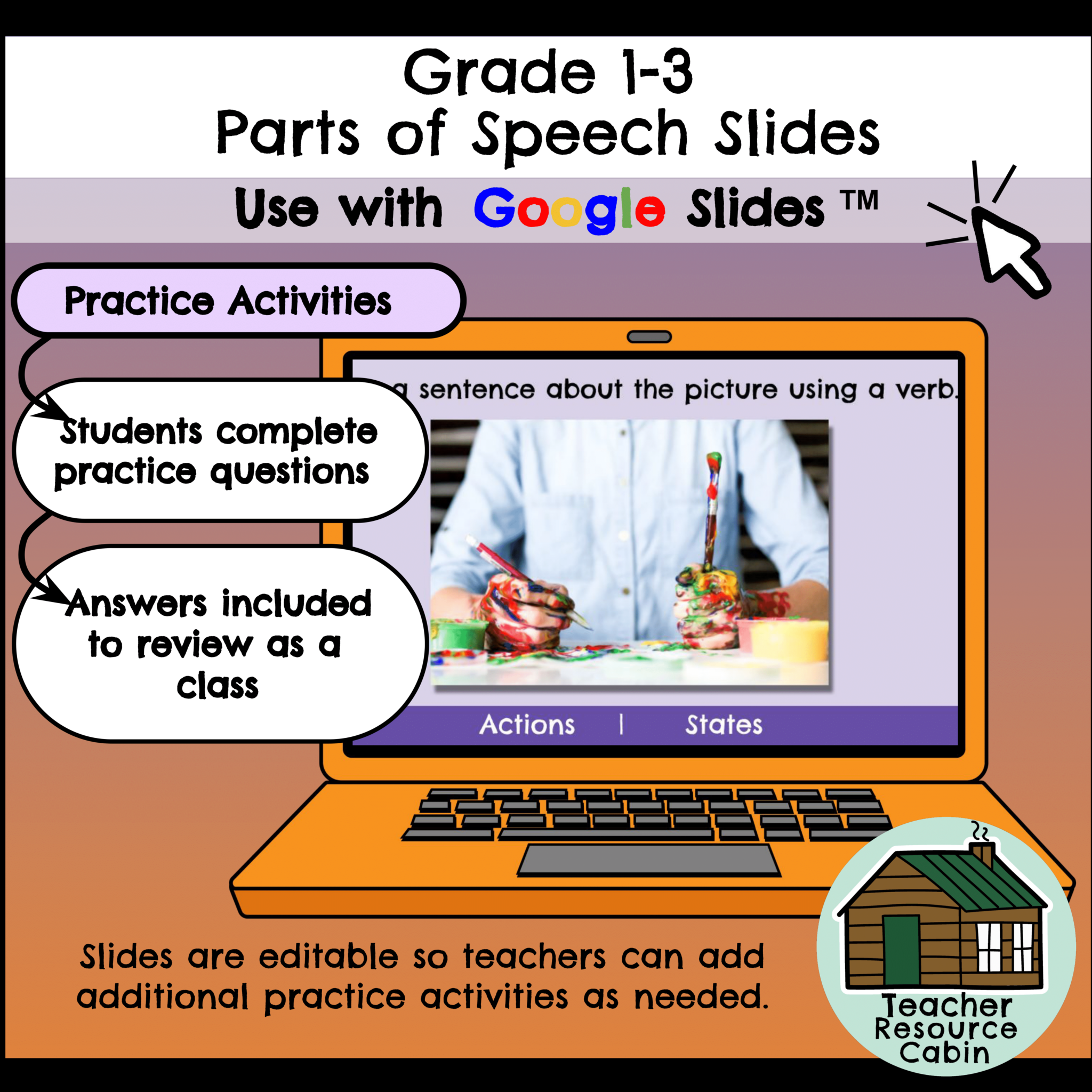 Parts of Speech Lessons for Google Slides™ | EDITABLE (Grade 1-3 ...