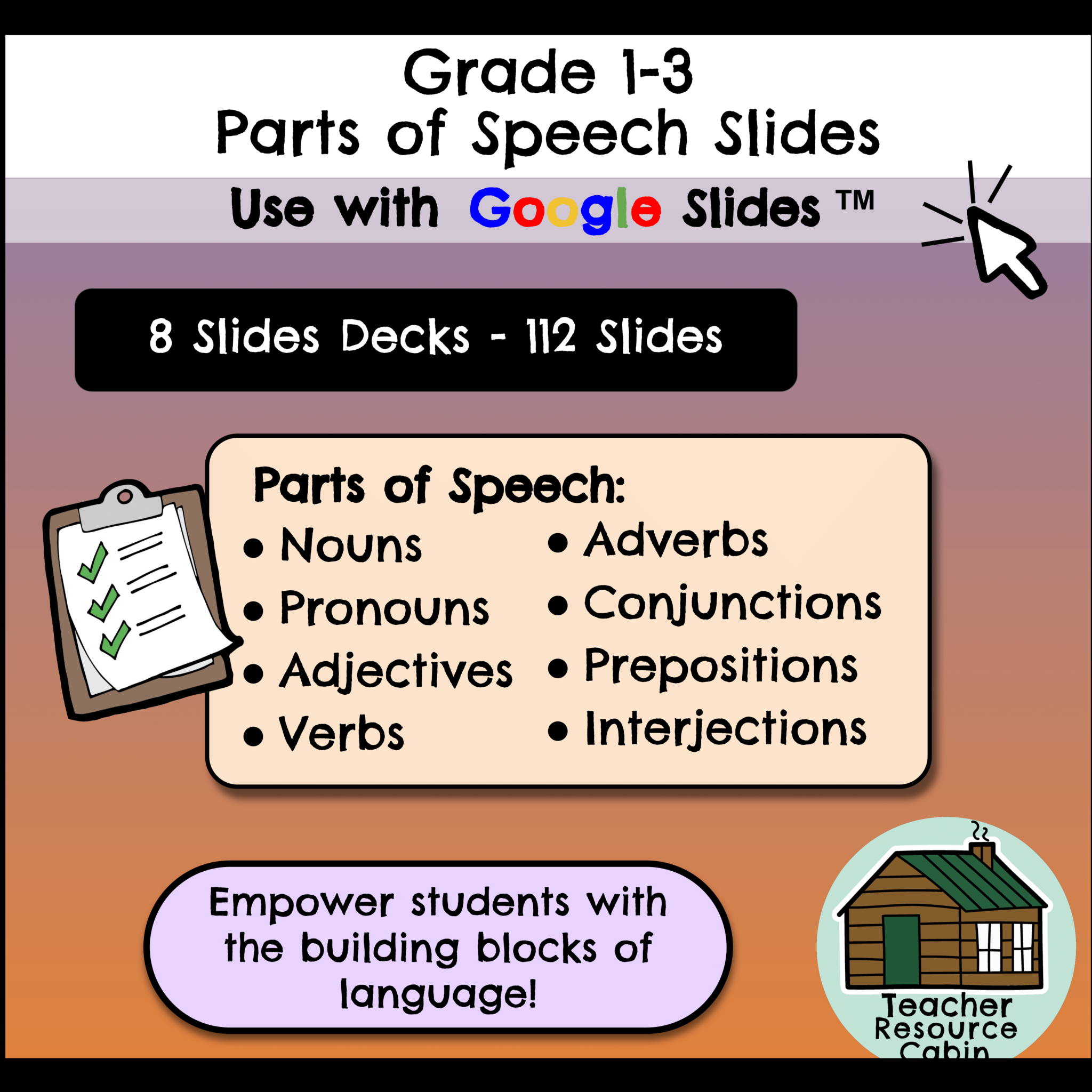 Parts of Speech Lessons for Google Slides™ | EDITABLE (Grade 1-3 ...
