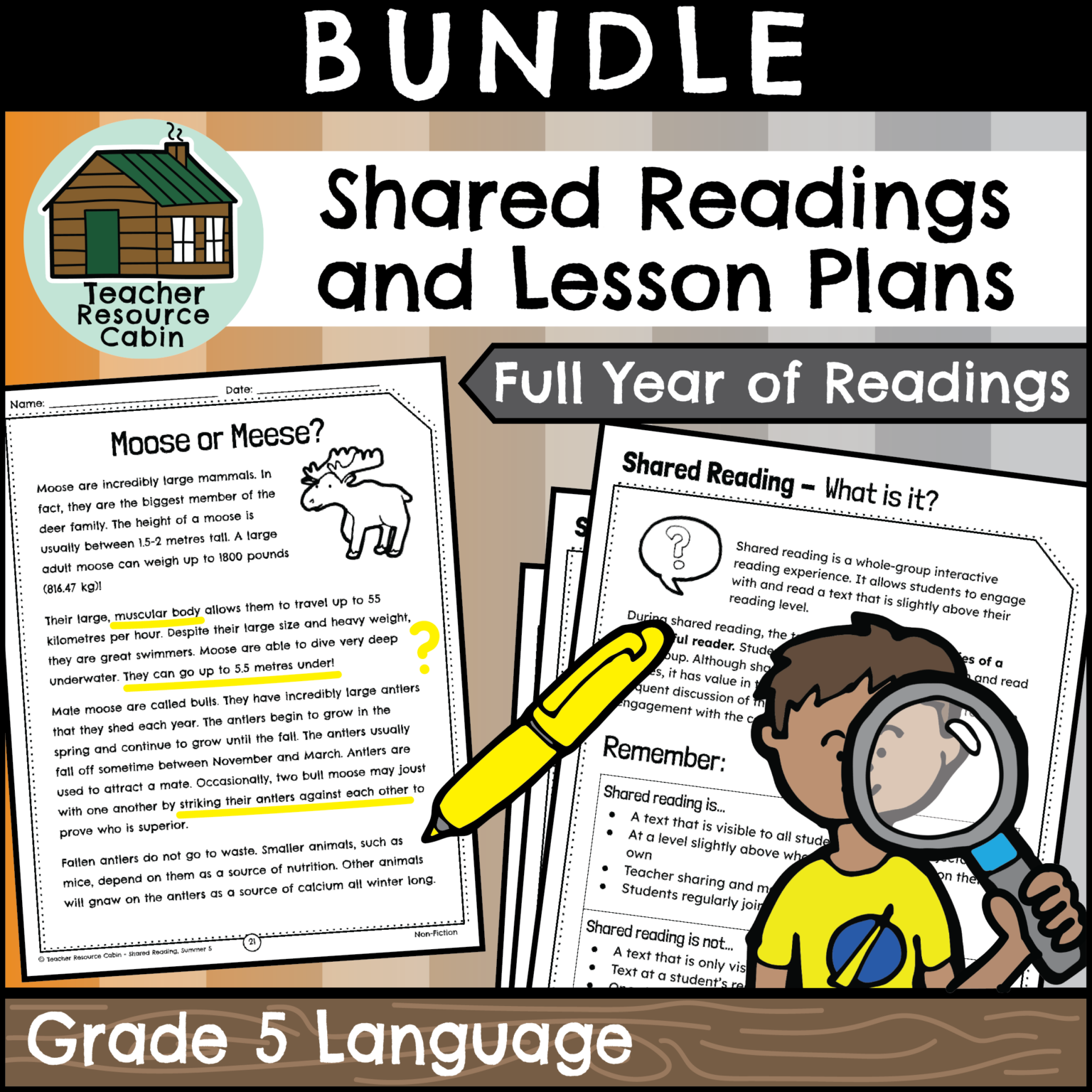 Grade 5 Shared Reading Bundle - Teacher Resource Cabin