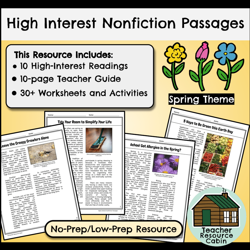 High Interest Nonfiction Reading Passages for Spring (Grade 7/8 ...