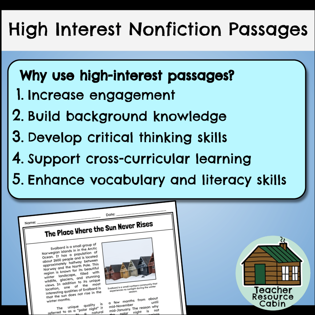 High Interest Nonfiction Reading Passages for Winter (Grade 7/8 ...
