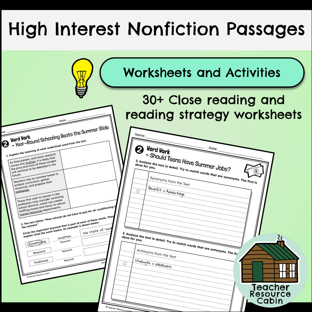 High Interest Nonfiction Reading Passages for Summer (Grade 7/8 ...