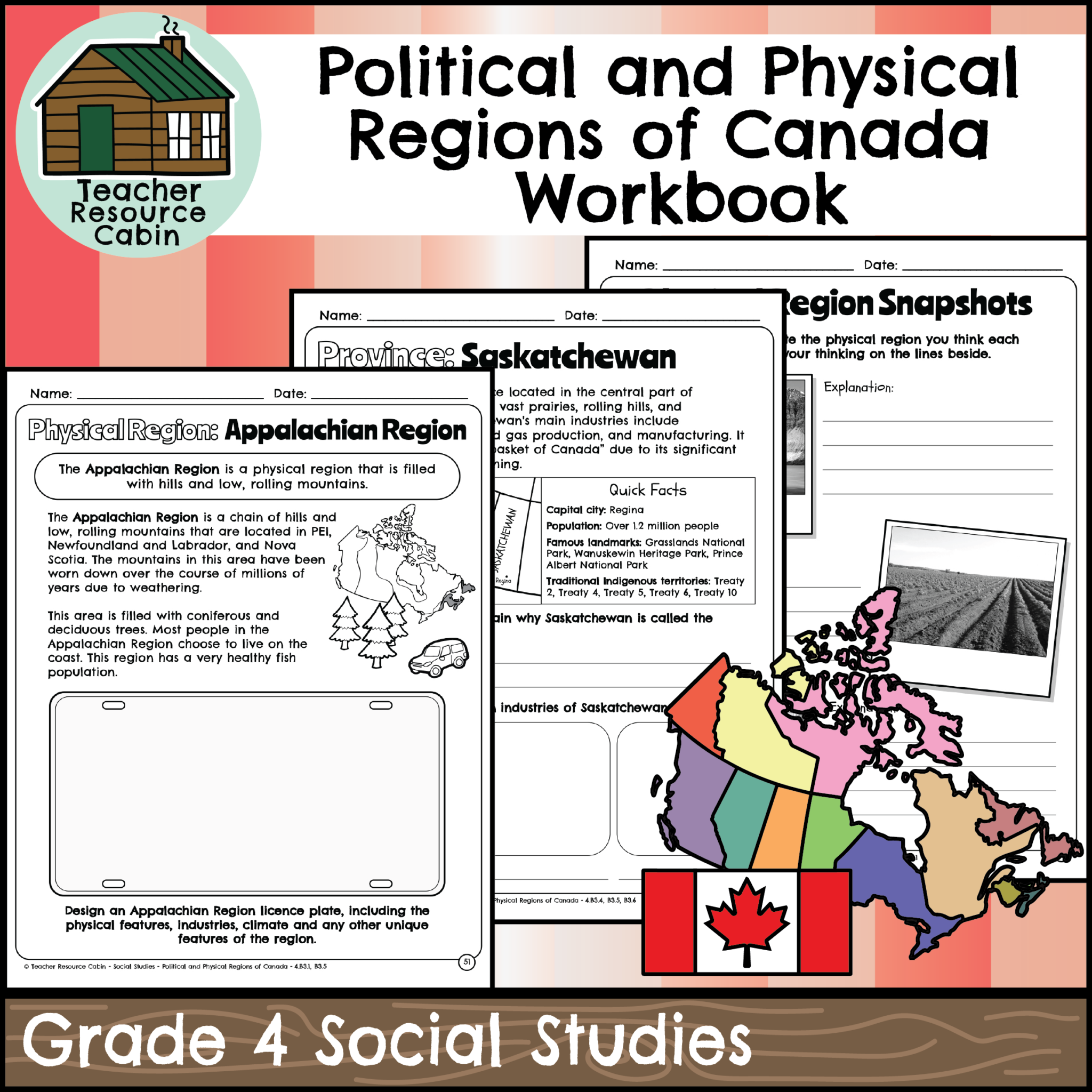 Political and Physical Regions of Canada Workbook (Grade 4 Social ...