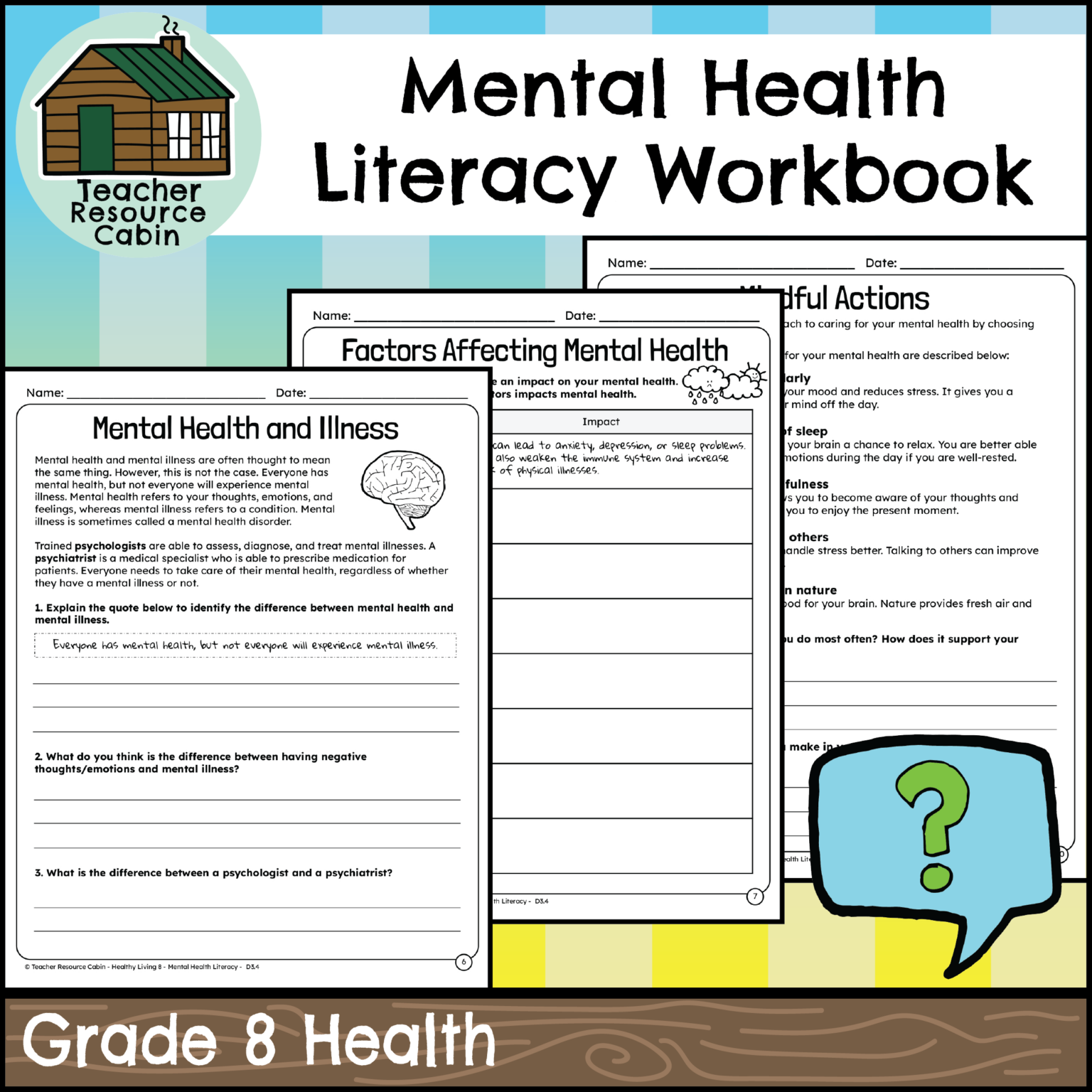 Mental Health Literacy Workbook (Grade 8 Ontario Health) - Teacher ...