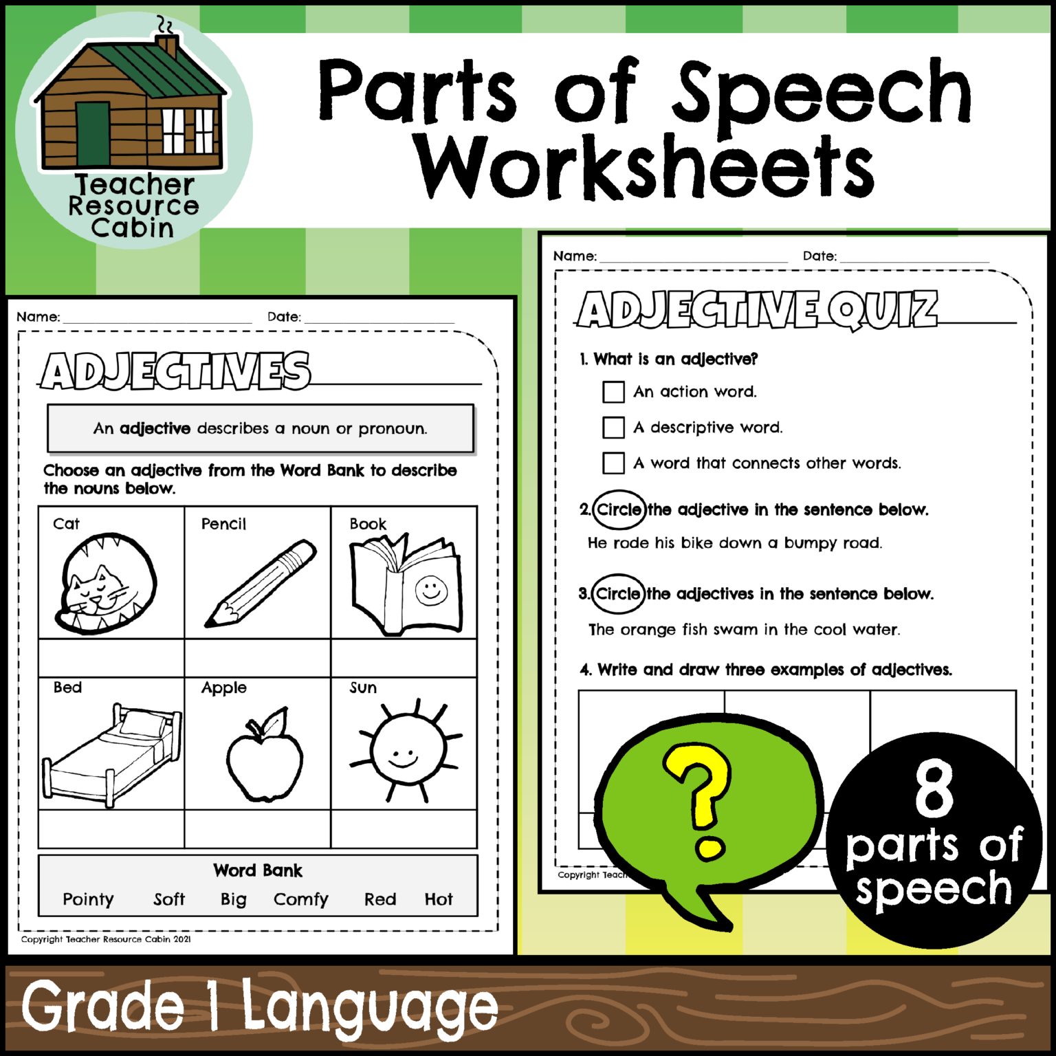 Parts of Speech Worksheets (Grade 1) - Teacher Resource Cabin
