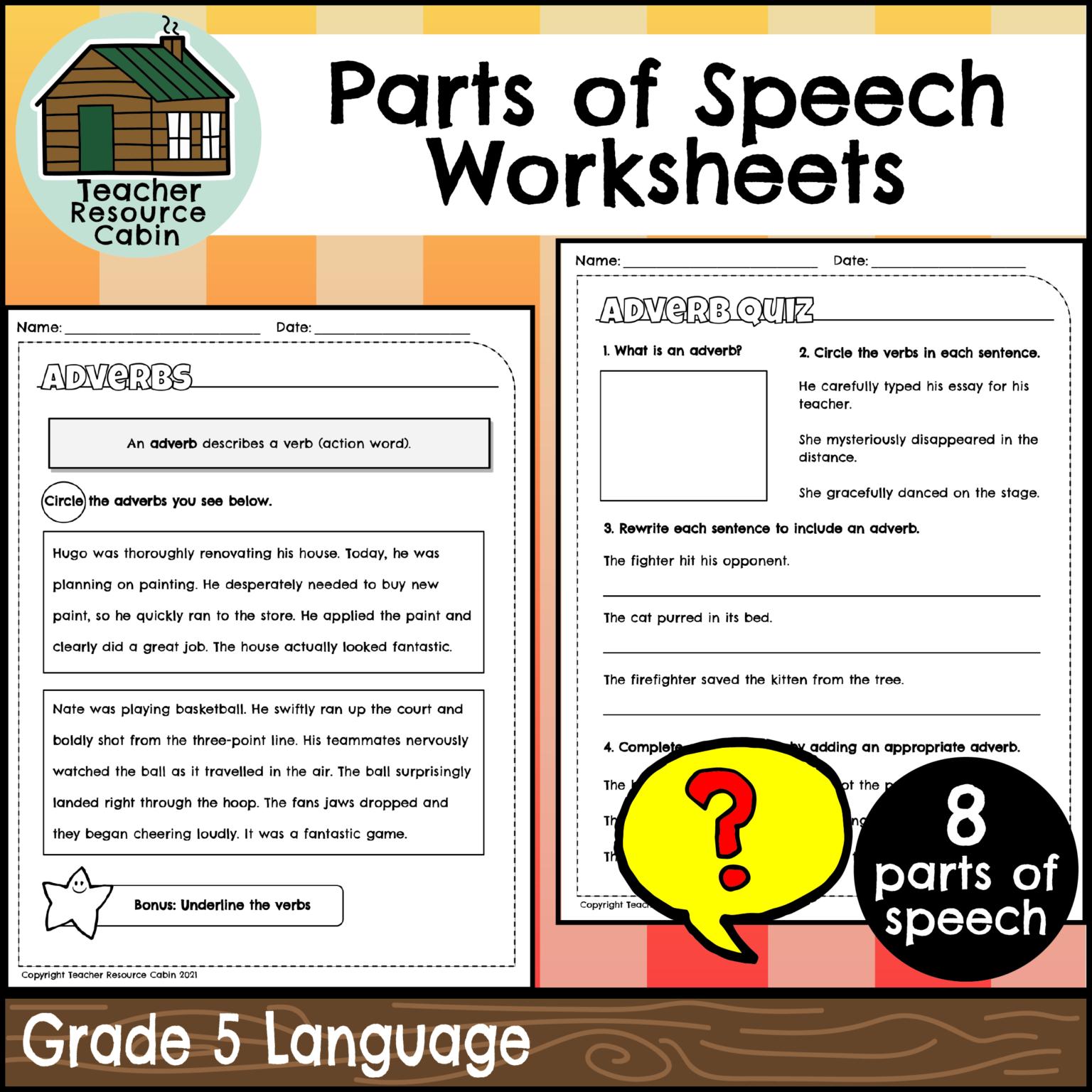 Parts of Speech Worksheets (Grade 5) - Teacher Resource Cabin