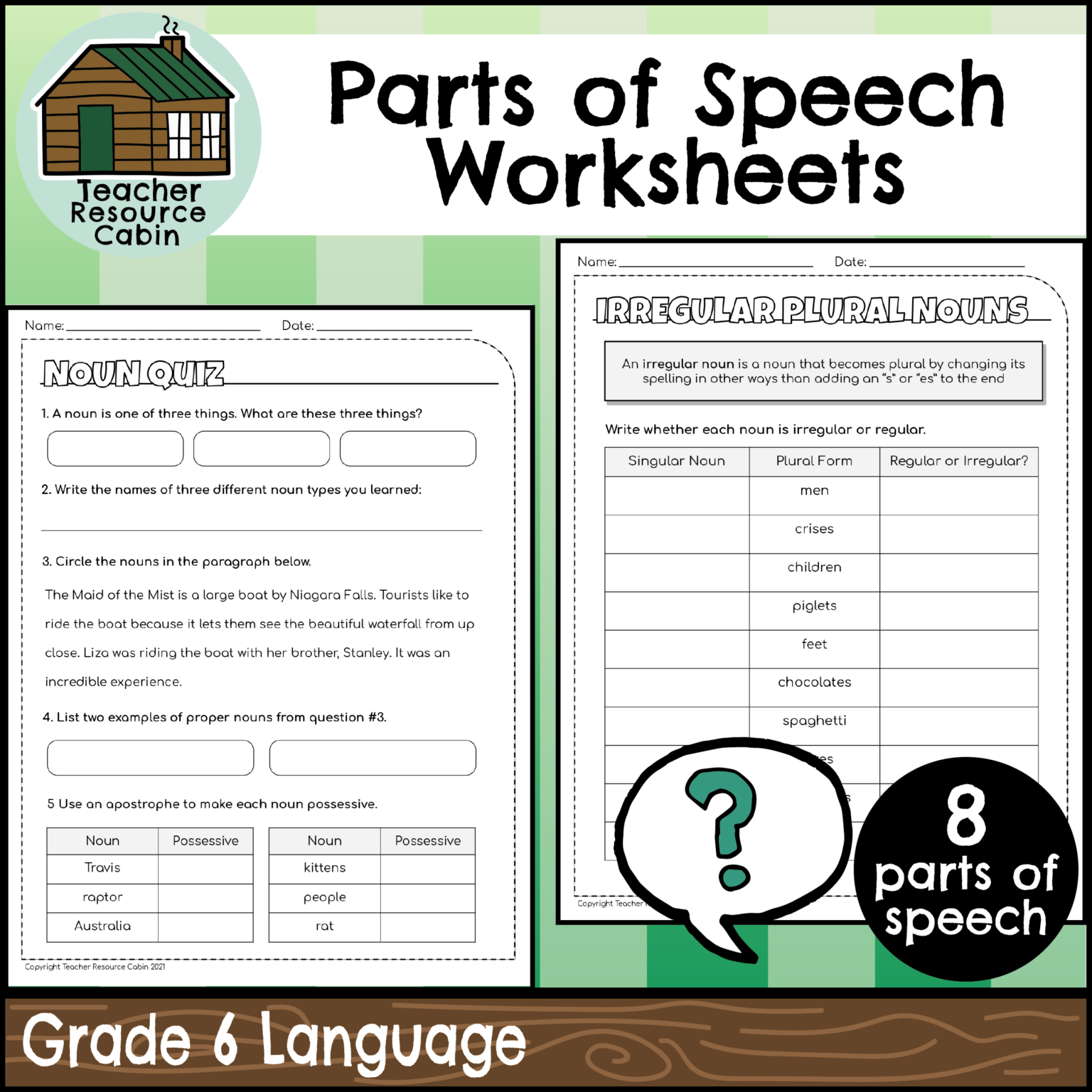 Parts of Speech Worksheets (Grade 6) - Teacher Resource Cabin