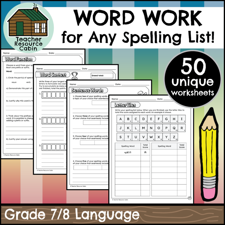 WORD WORK for Any Spelling List | NO PREP | Canadian Spelling (Grade 7/ ...