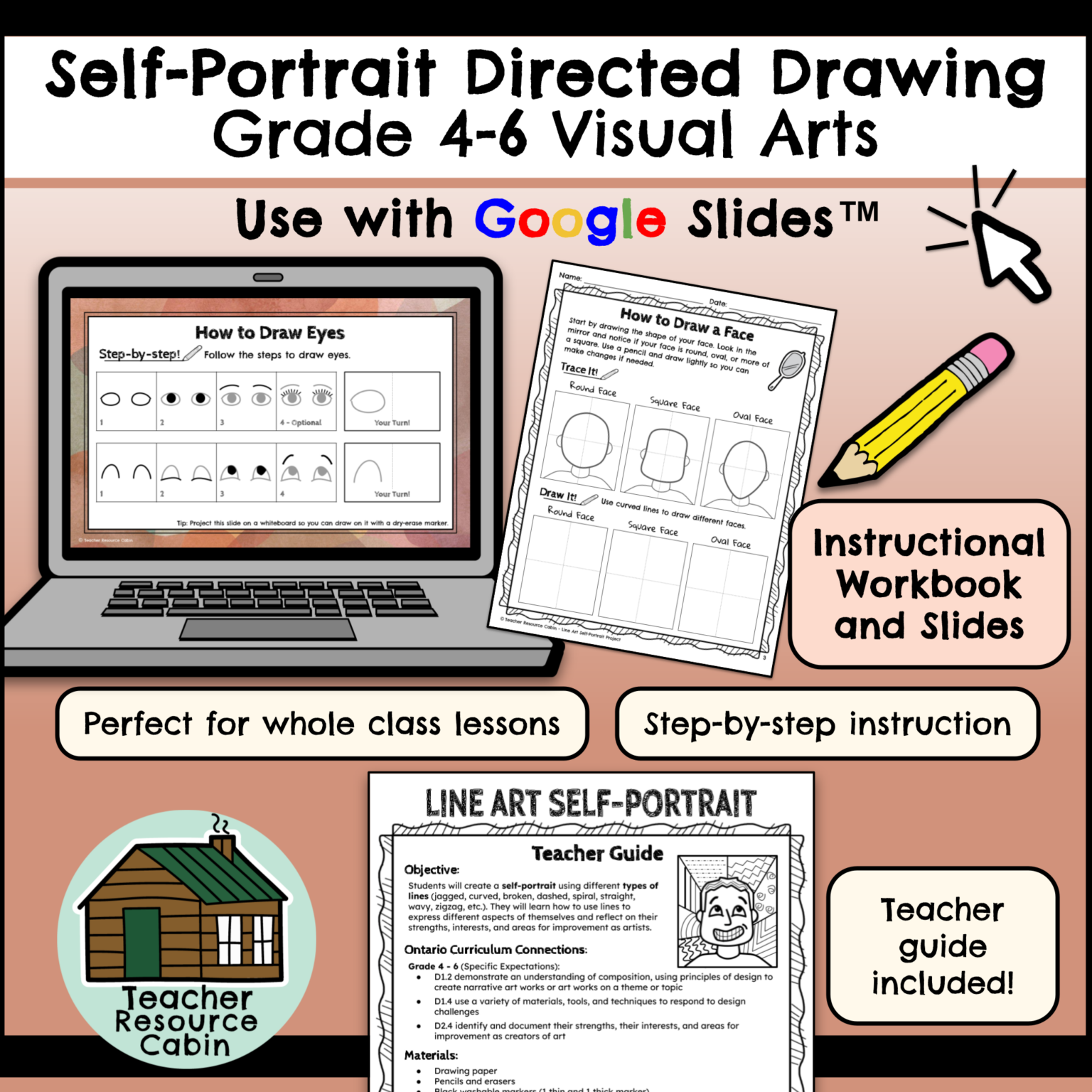 SELF PORTRAIT Directed Drawing (Grade 4-6 Visual Arts) - Teacher ...