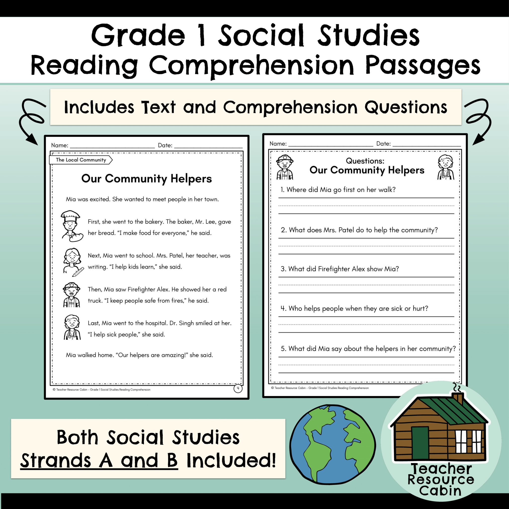 Grade 1 Social Studies Reading Comprehension Passages and Questions ...