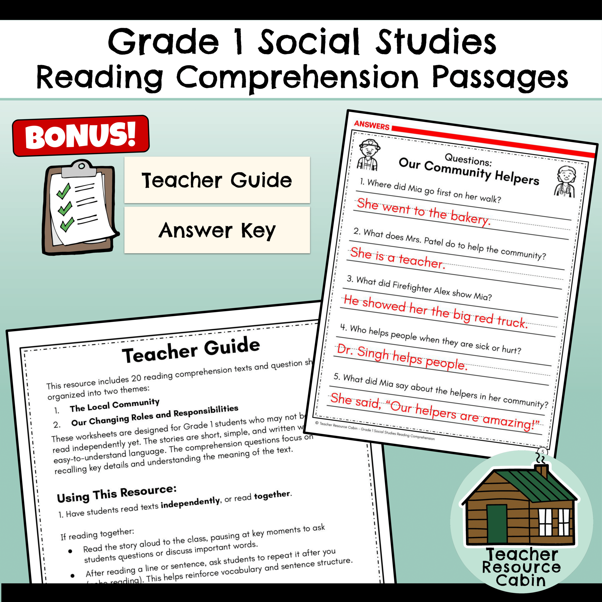 Grade 1 Social Studies Reading Comprehension Passages and Questions ...