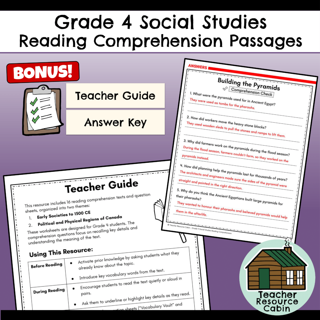 Grade 4 Social Studies Reading Comprehension Passages and Questions ...