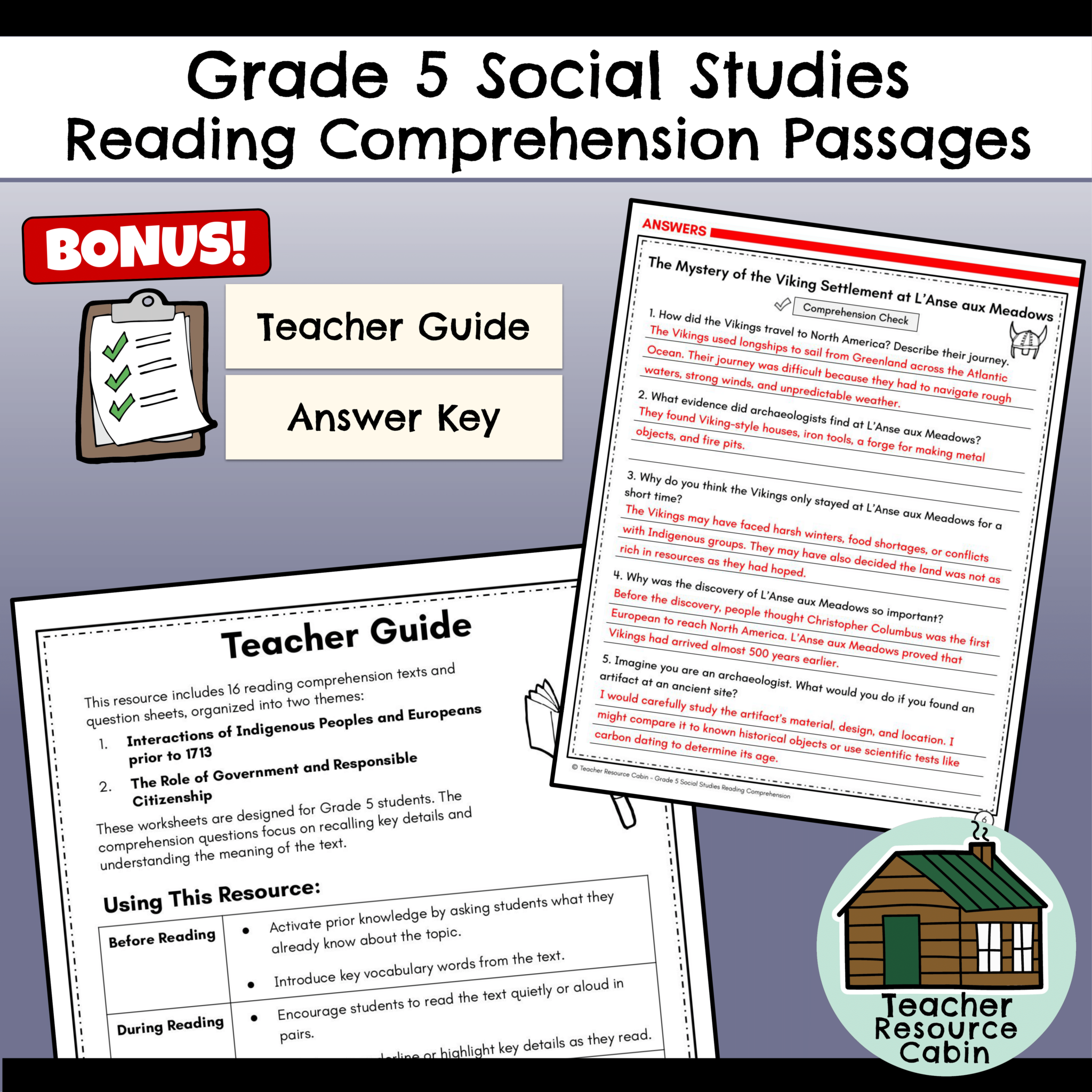 Grade 5 Social Studies Reading Comprehension Passages and Questions ...
