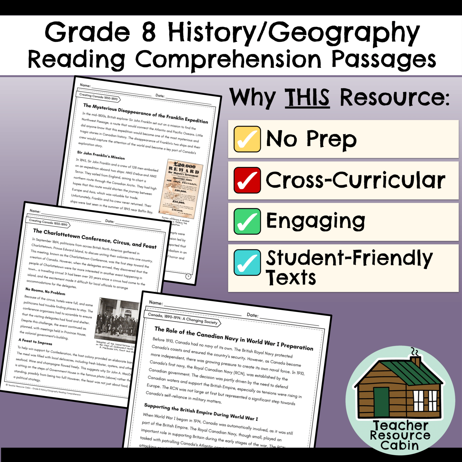 Grade 8 History/Geography Reading Comprehension Passages and Questions ...