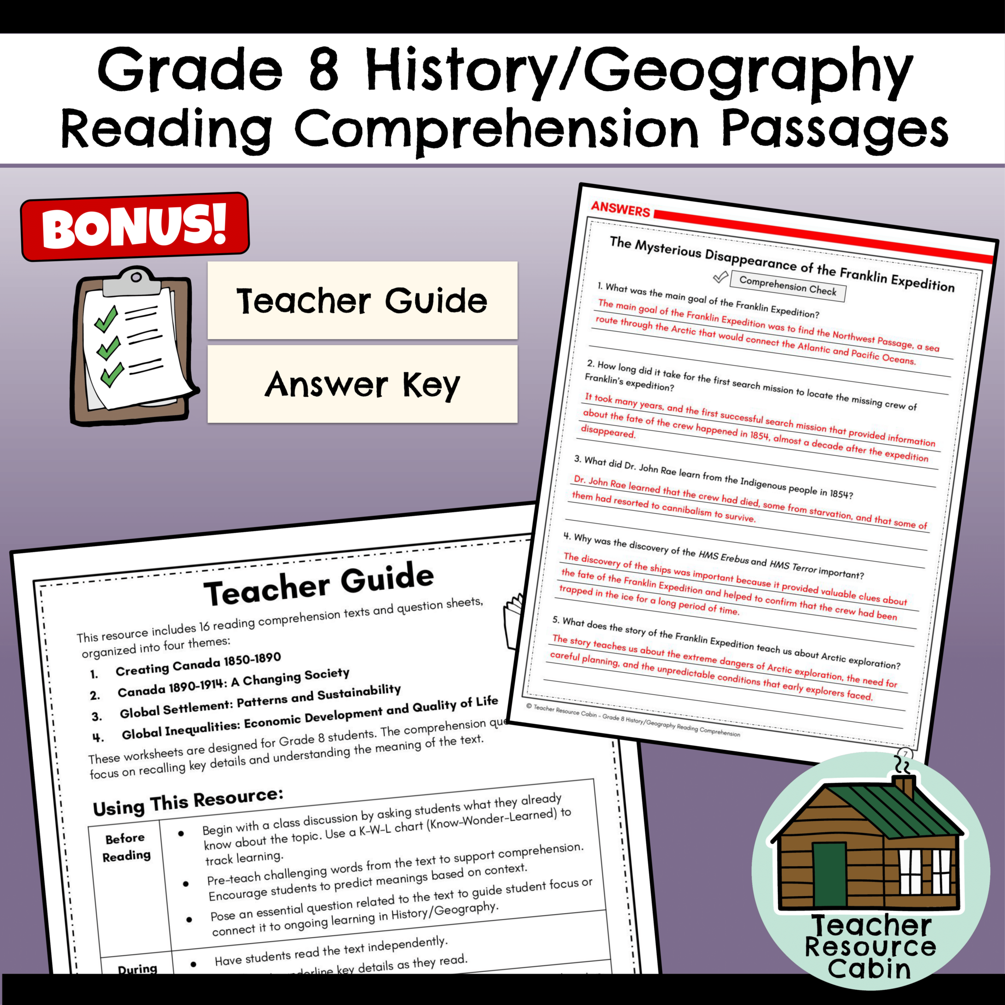 Grade 8 History/Geography Reading Comprehension Passages and Questions ...