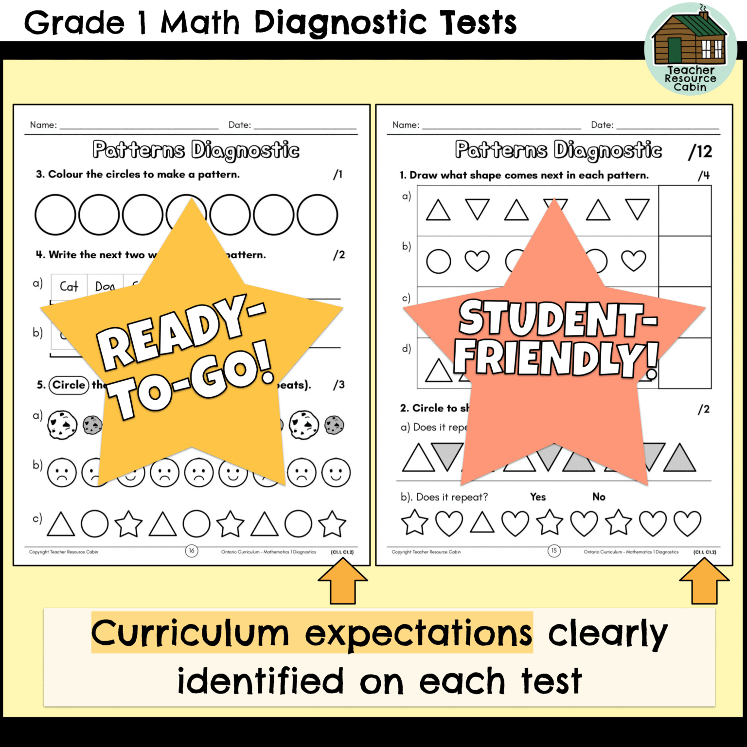 Grade 1 Math Diagnostic Tests - Teacher Resource Cabin