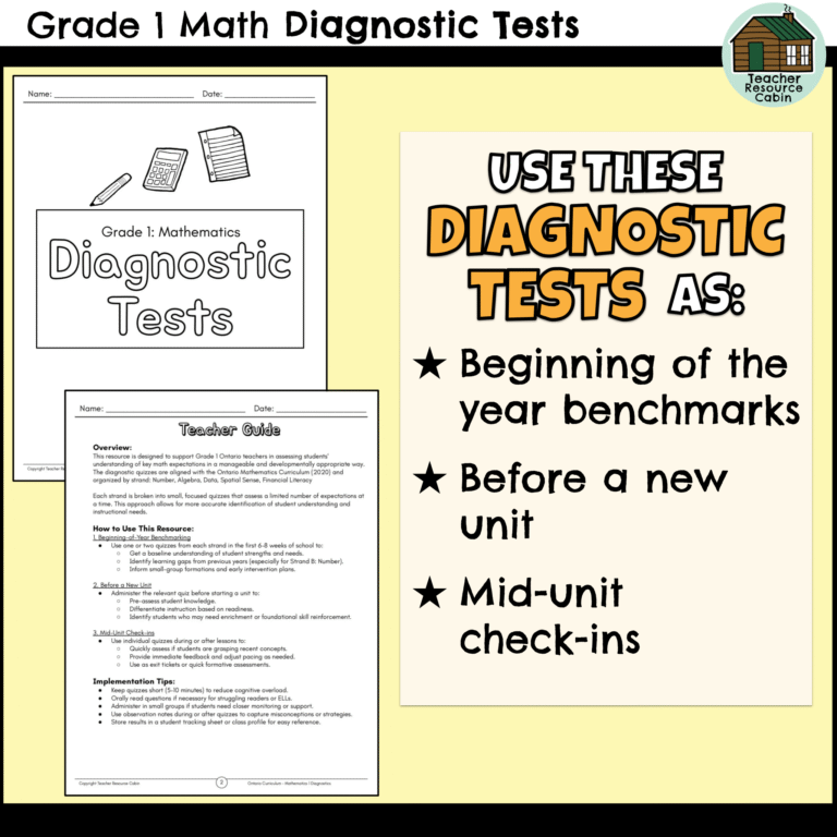Grade 1 Math Diagnostic Tests - Teacher Resource Cabin