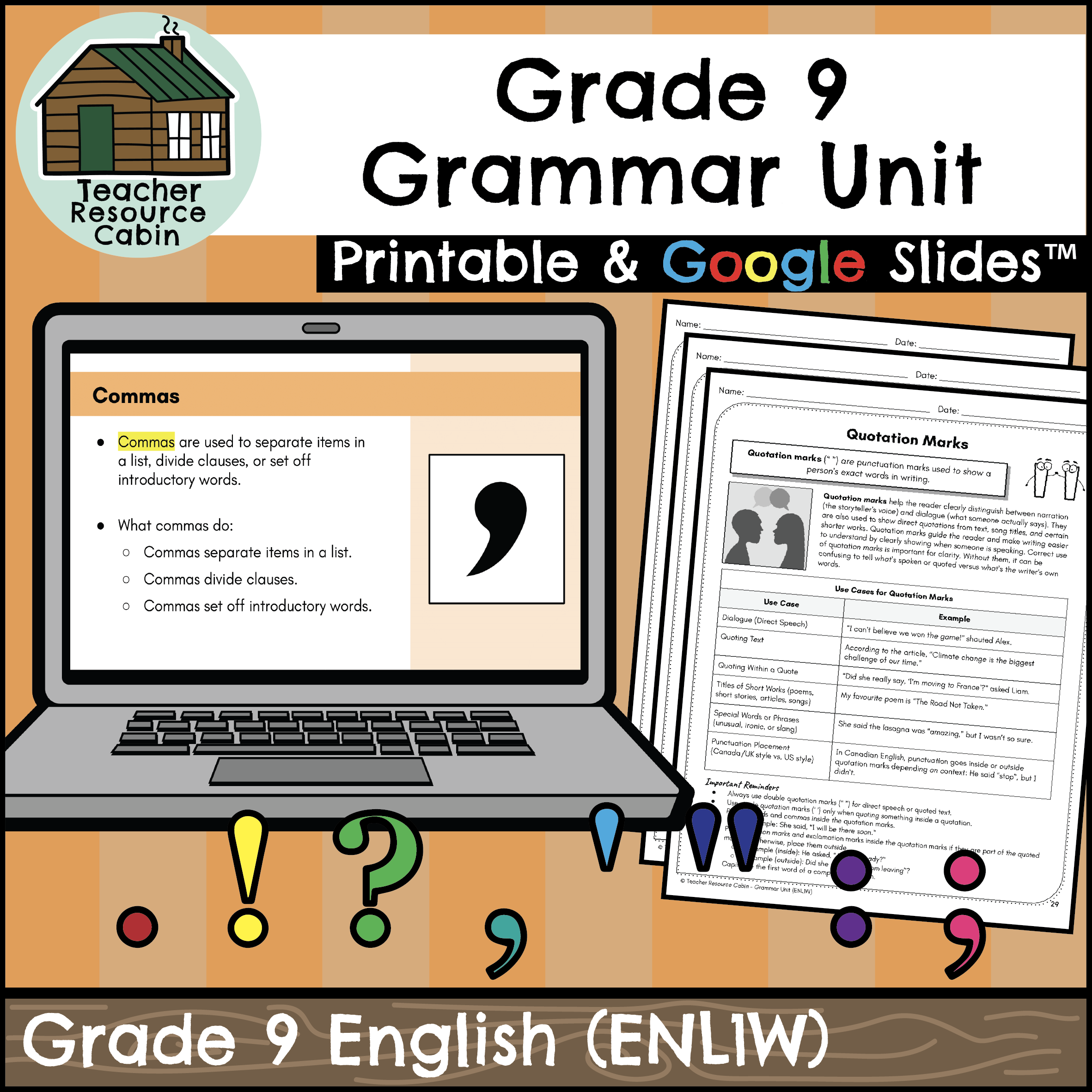 Grammar Unit - Grade 9 ENL1W (Printable + Google Slides™) - Teacher ...