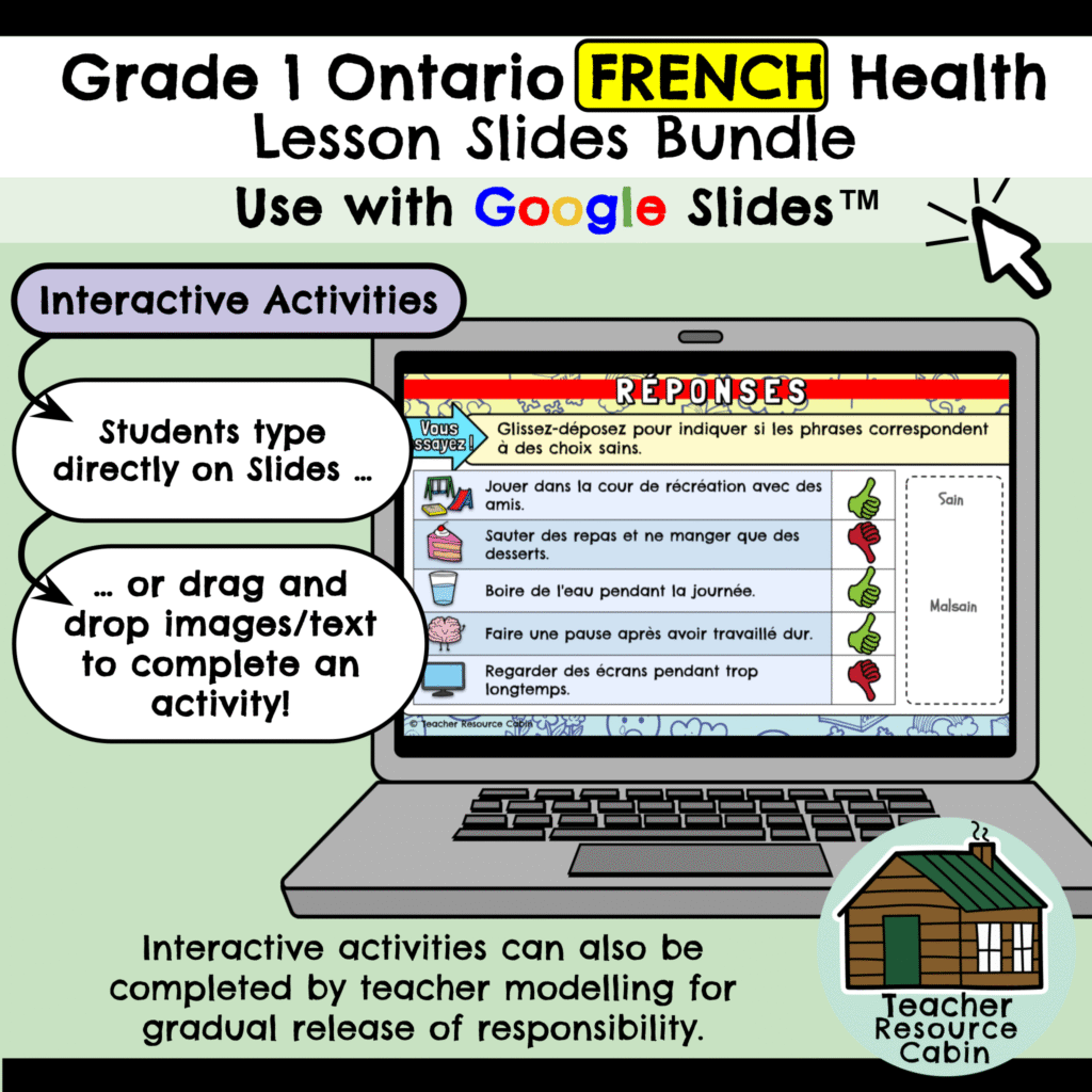 Grade 1 Ontario FRENCH HEALTH Lesson Slides for Google Slides ...