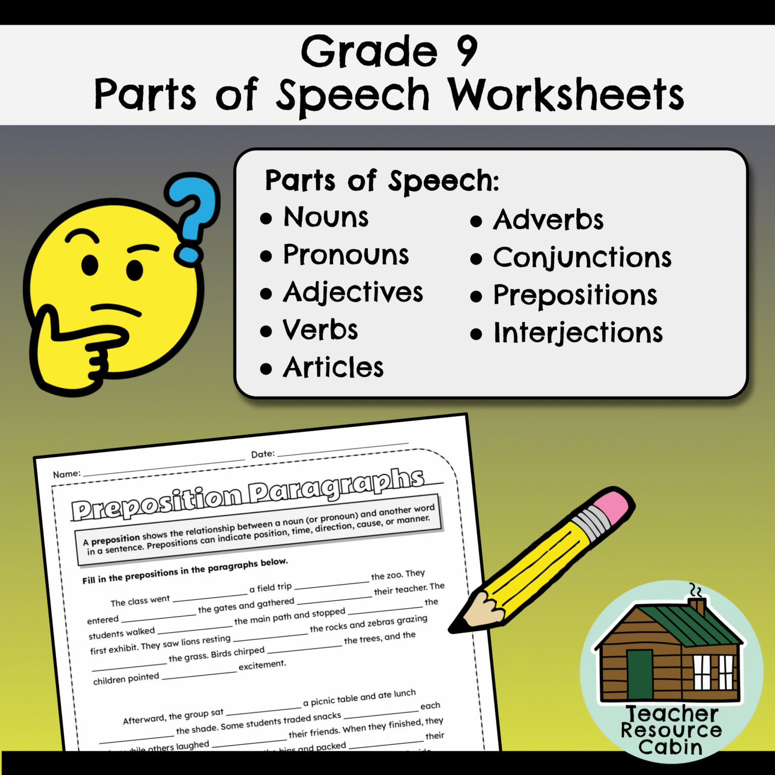 Parts of Speech Worksheets (Grade 9 English ENL1W) - Teacher Resource Cabin