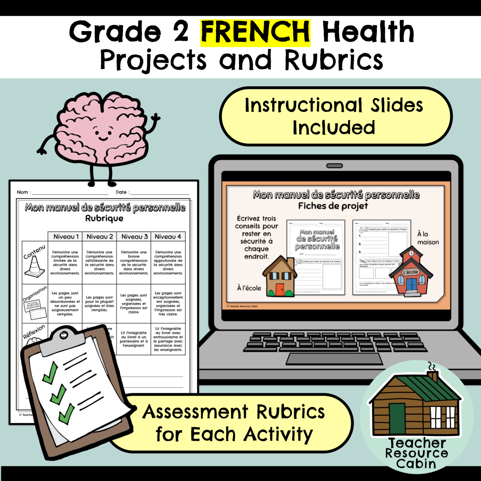 Grade 2 FRENCH Health Projects and Rubrics - Includes Google Slides ...