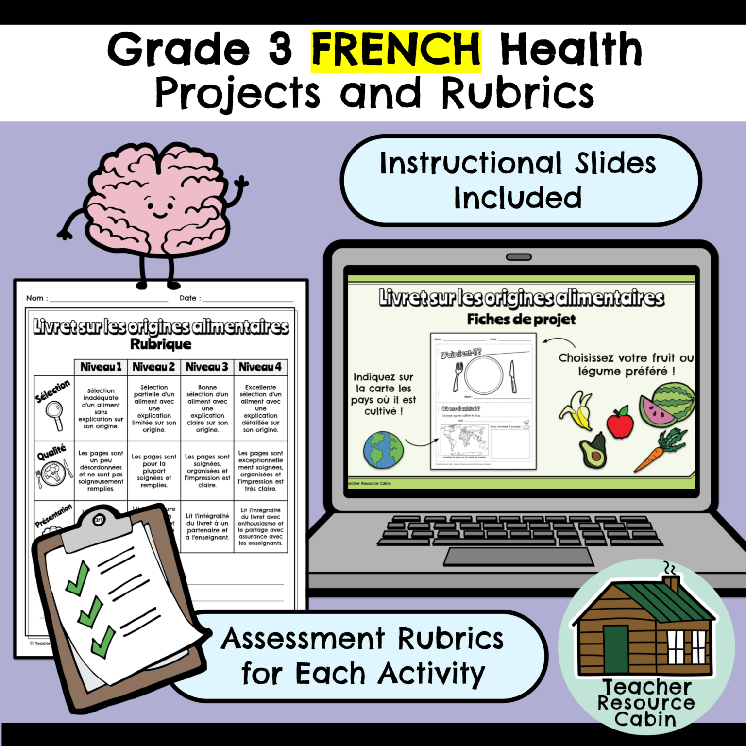 Grade 3 FRENCH Health Projects and Rubrics - Includes Google Slides ...