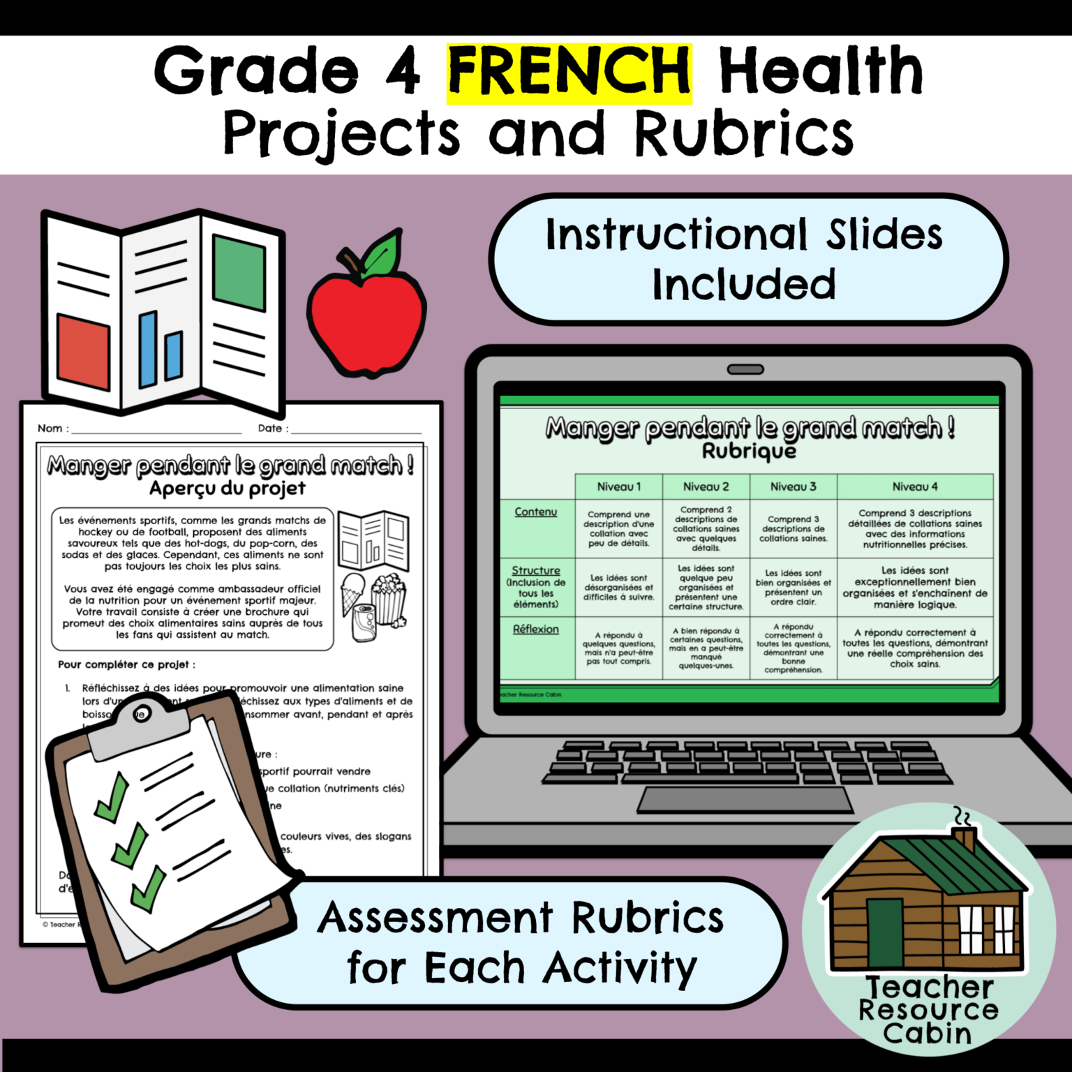 Grade 4 FRENCH Health Projects and Rubrics - Includes Google Slides ...