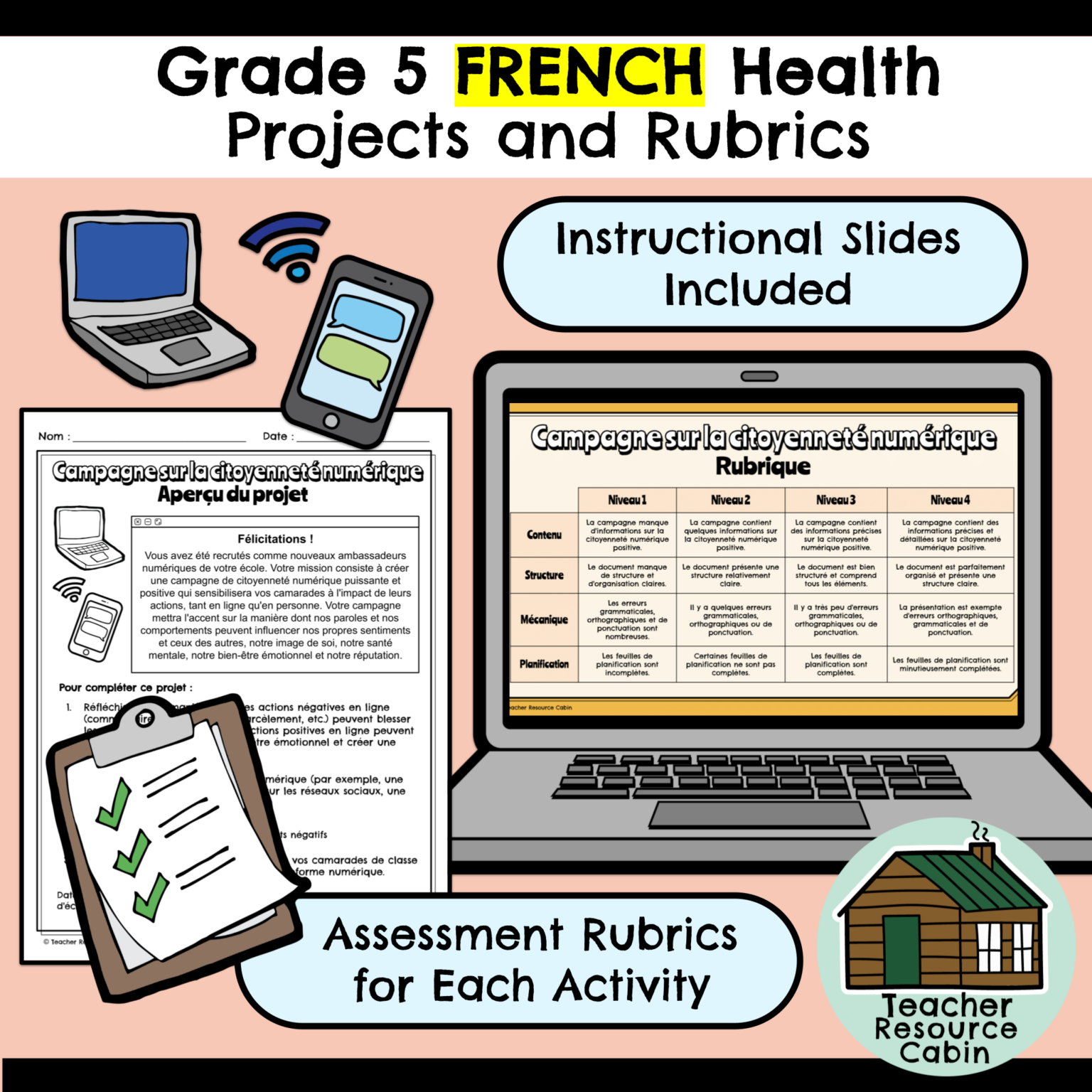 Grade 5 FRENCH Health Projects and Rubrics - Includes Google Slides ...