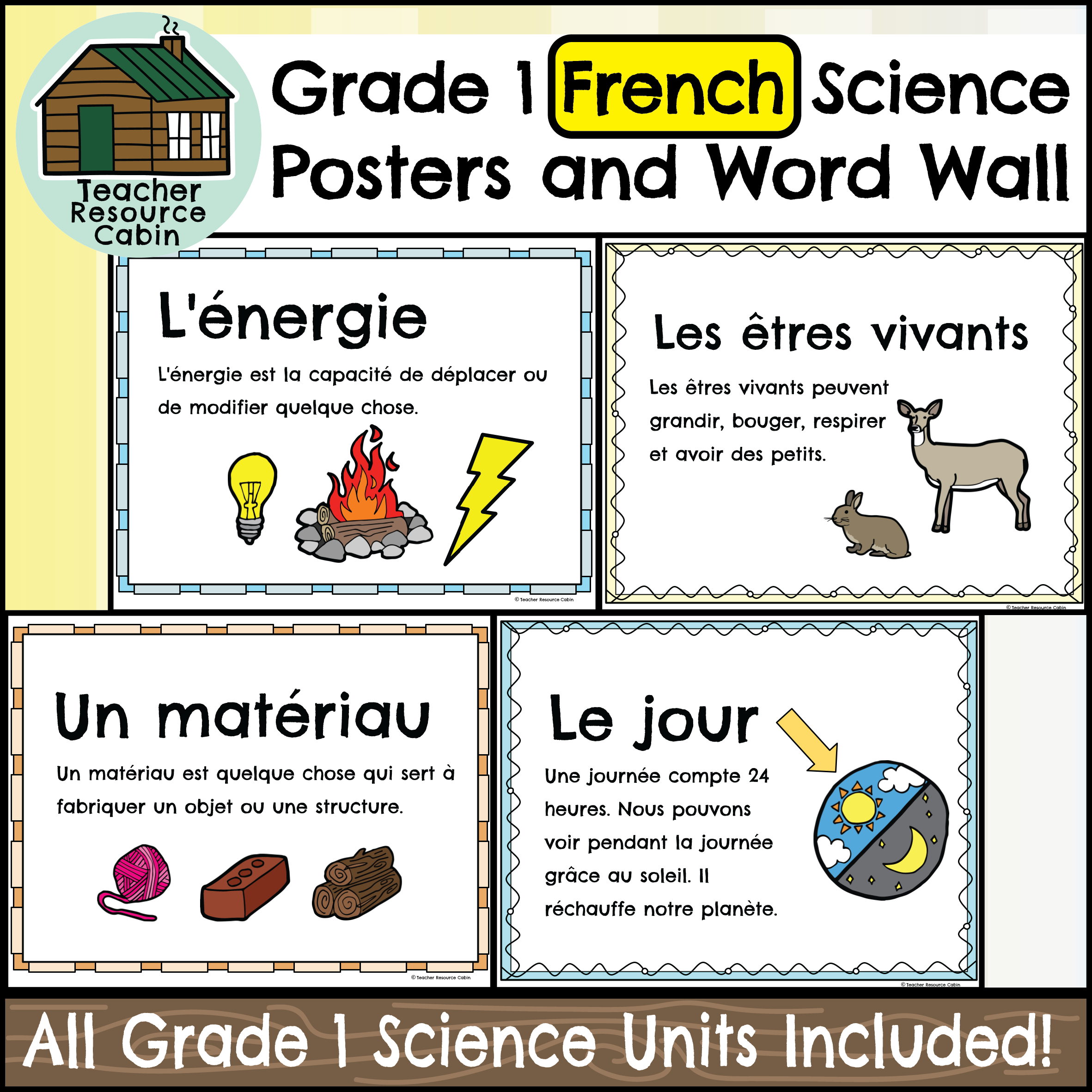 Grade 1 FRENCH SCIENCE Word Wall and Posters - Teacher Resource Cabin