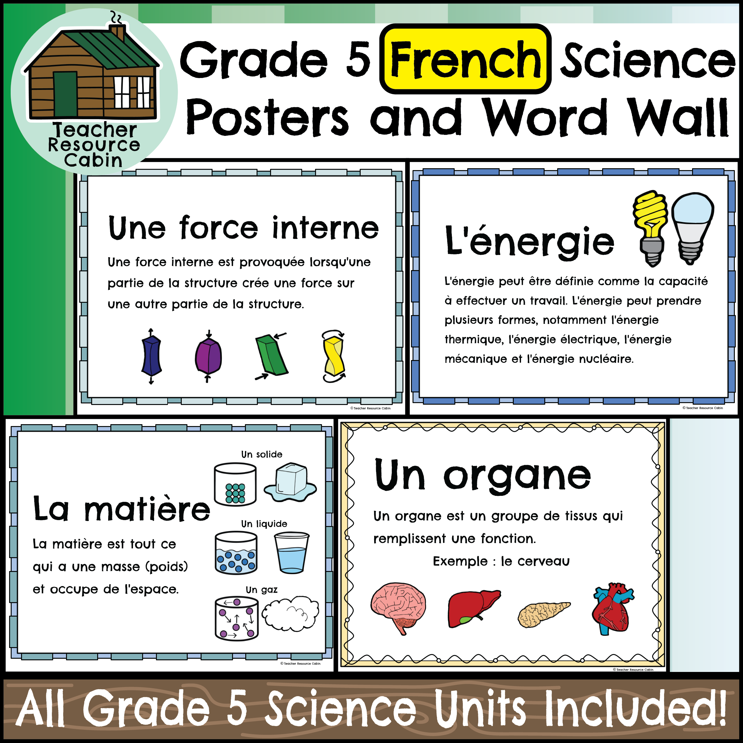 Grade 5 FRENCH SCIENCE Word Wall and Posters - Teacher Resource Cabin