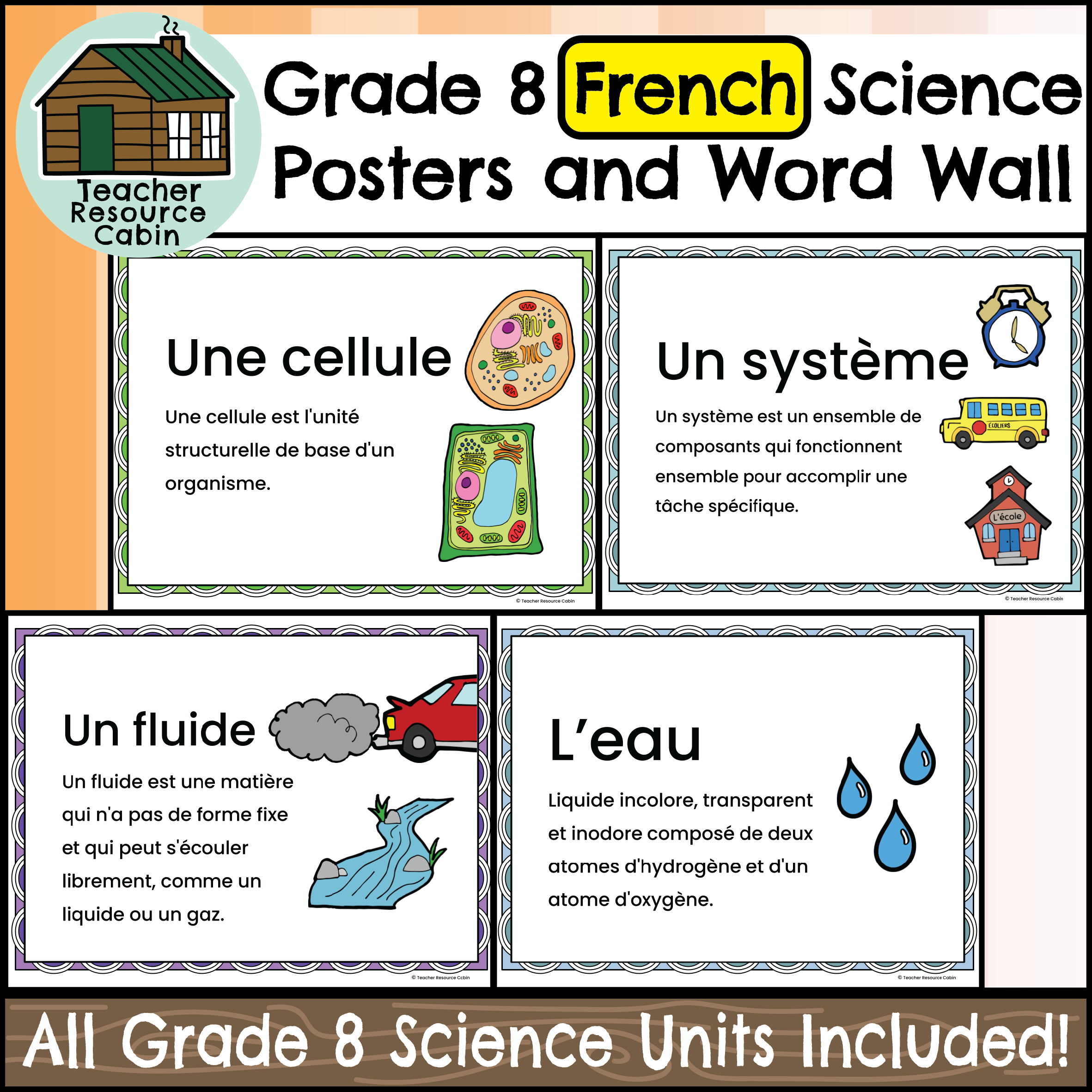 Grade 8 FRENCH SCIENCE Word Wall and Posters - Teacher Resource Cabin